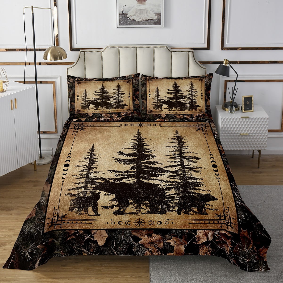 Tree Camo Cabin Bedspread Set Queen Rustic Farmhouse Quilt Sets ...