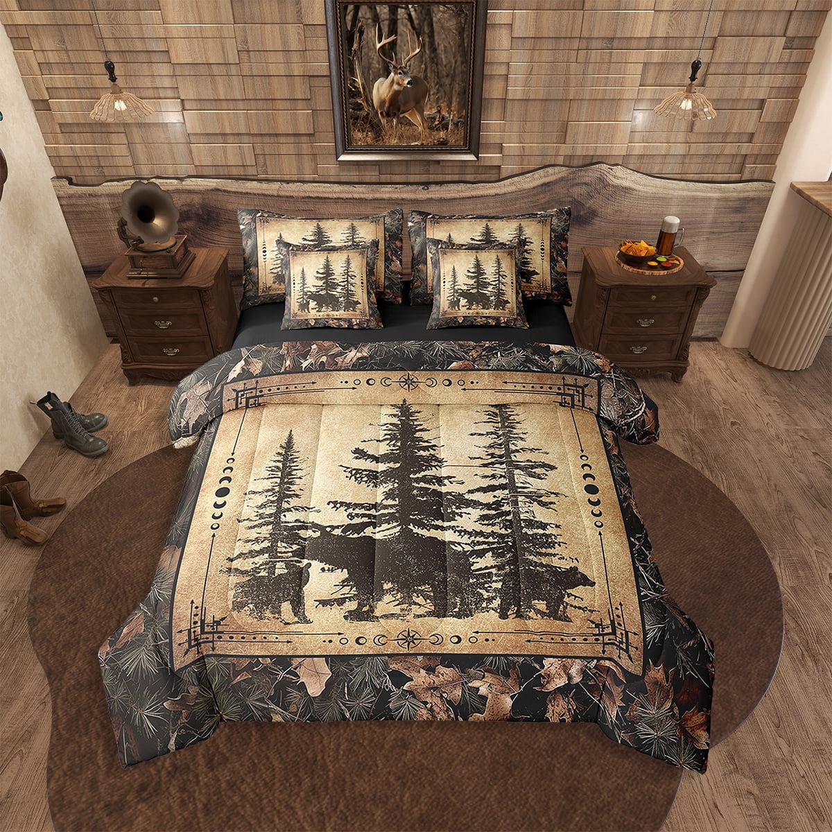 Tree Camo Cabin Comforter Set Twin 7 Piece Rustic Farmhouse Bedding ...