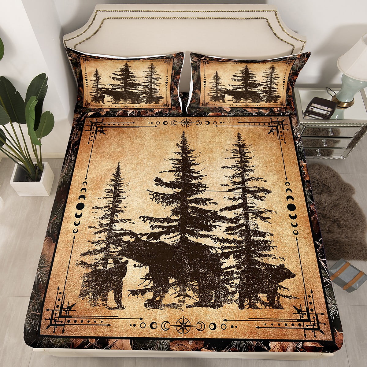 Tree Camo Cabin Fitted Sheet Queen Rustic Farmhouse Bedding Sets ...