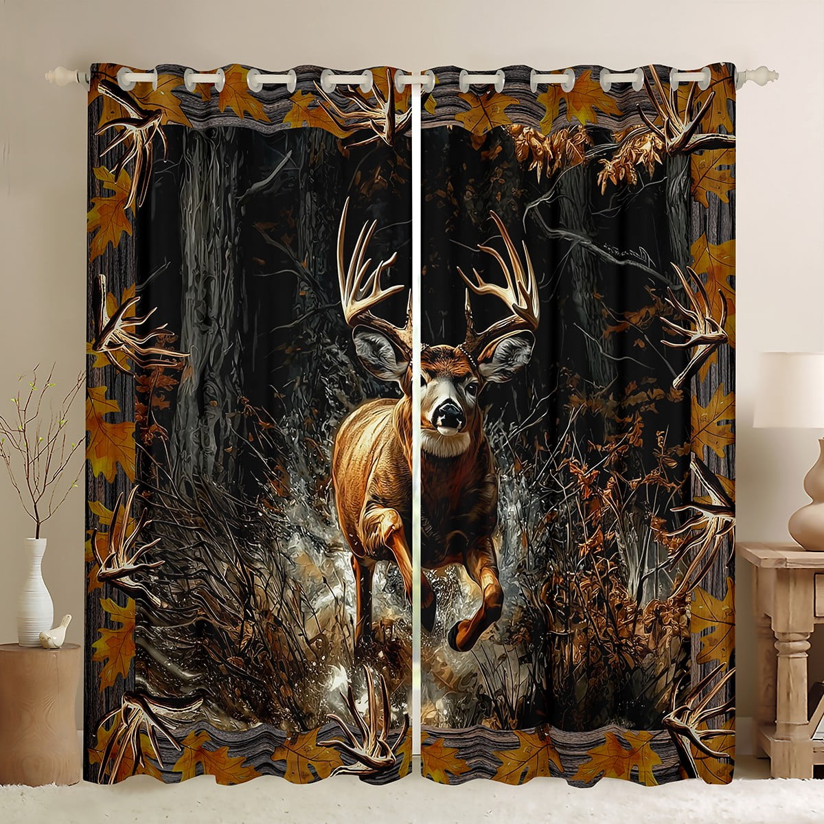 Tree Camouflage Deer 30%-50% Blackout Curtains - Camo Branches Rustic ...