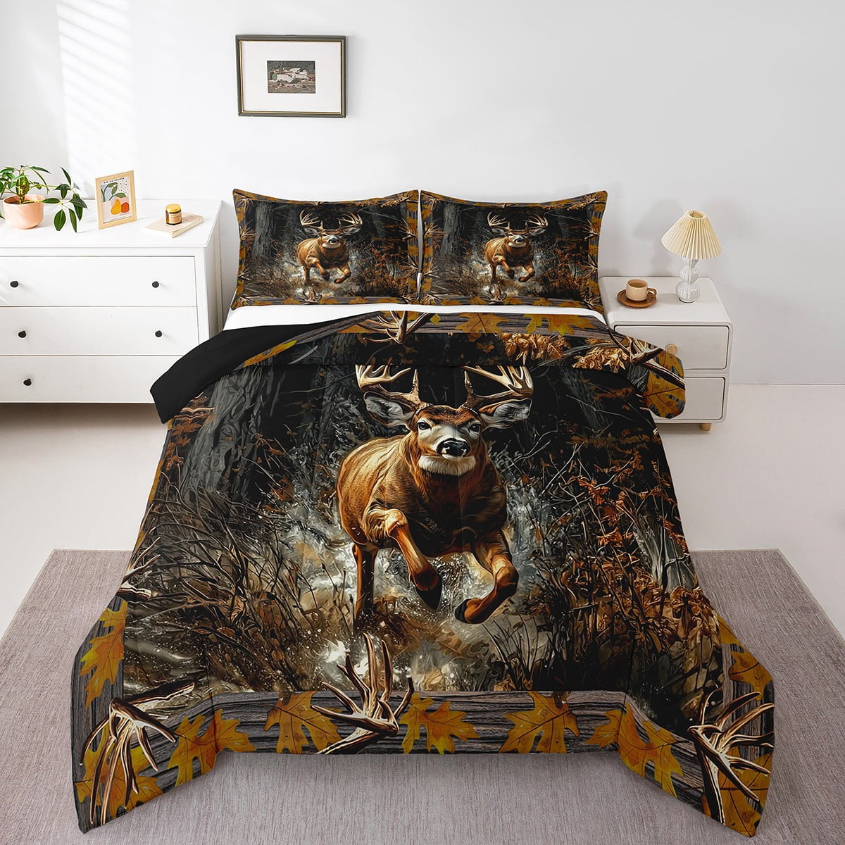 Tree Camouflage Deer Bedding - 2 Piece Camo Branches Rustic Deer ...