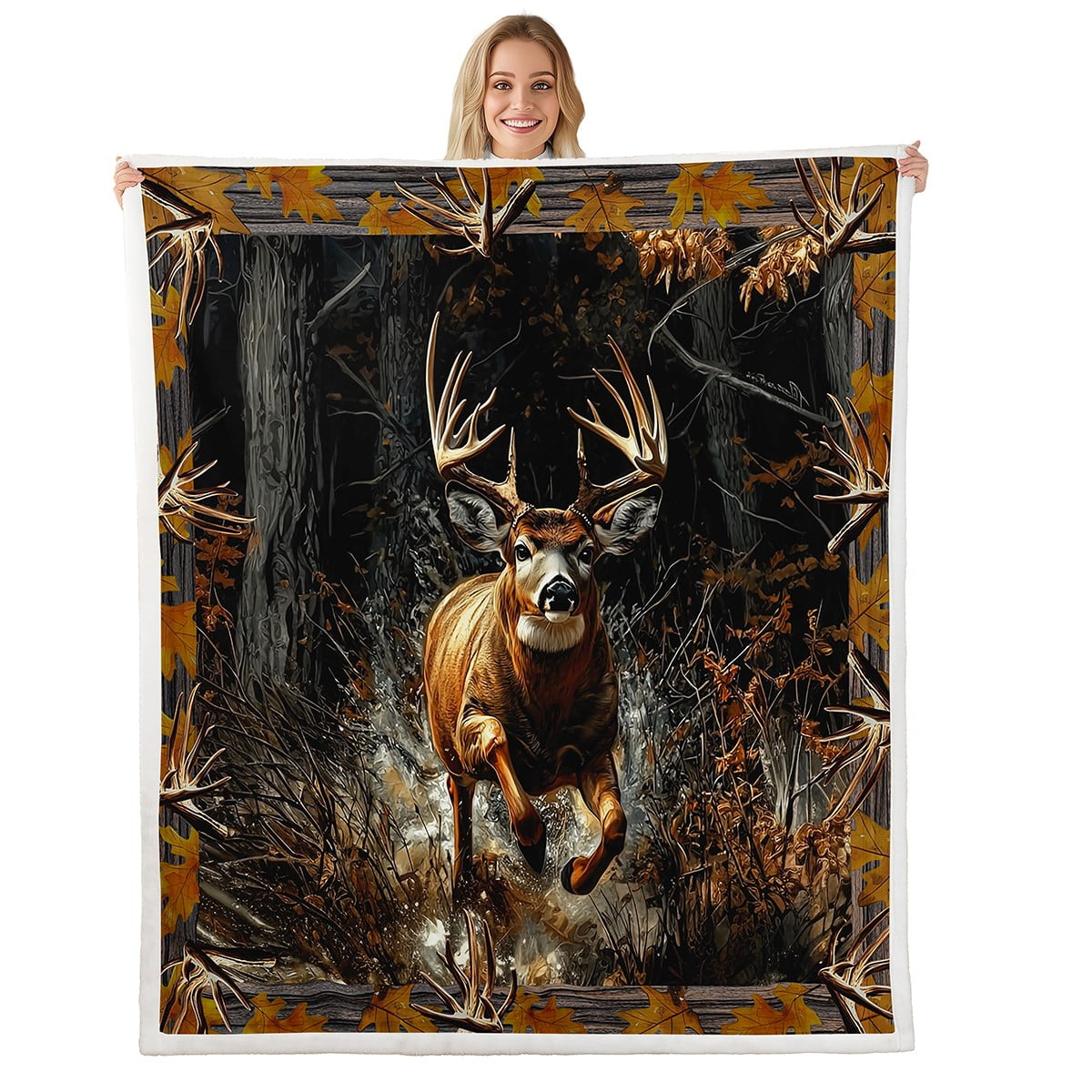 Tree Camouflage Deer Blanket - Camo Branches Rustic Deer Throw Blanket ...