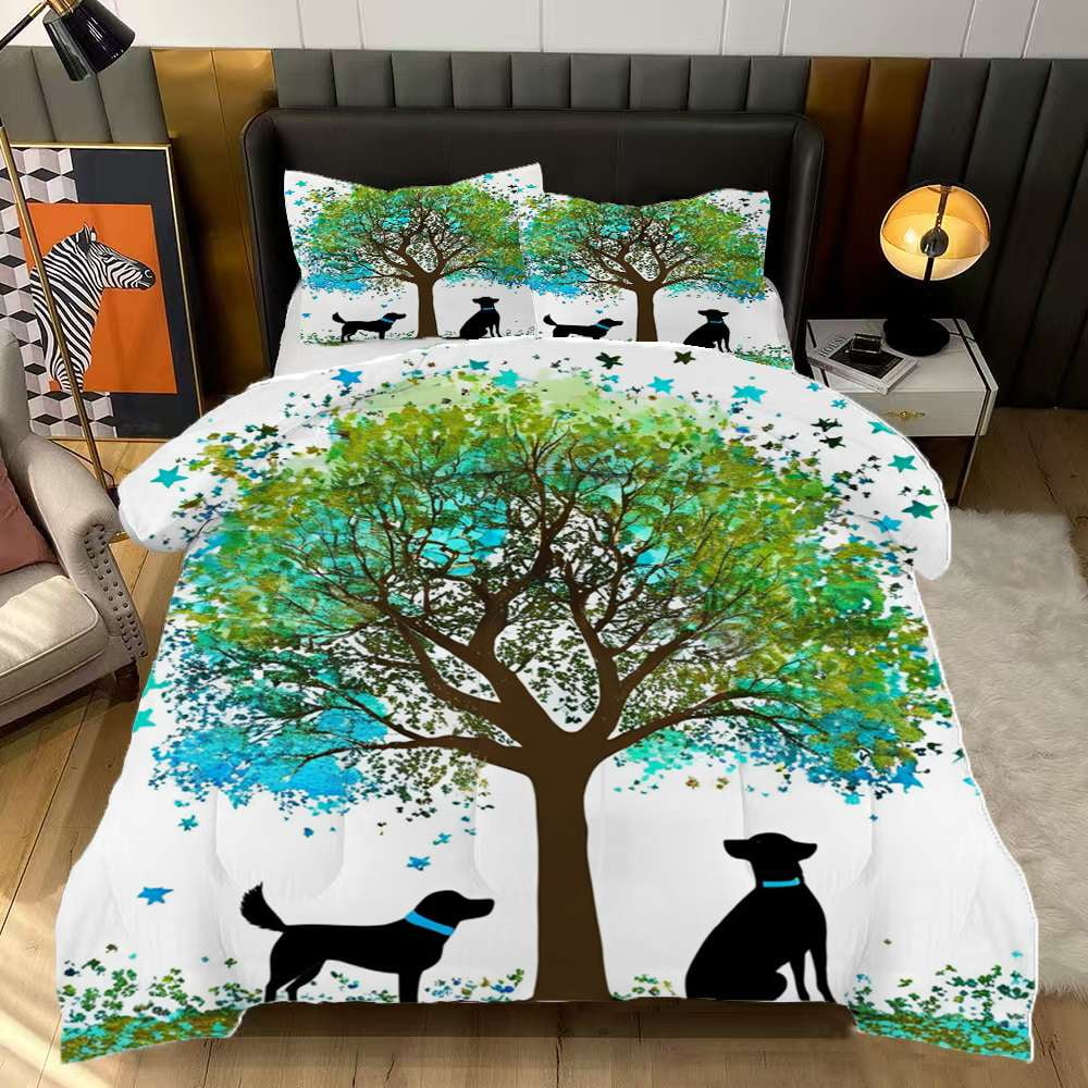 Tree & Cat Garden Art Comforter Set King Size Bedding Set For Travl Bedroom Decor Quilt With 2 ...