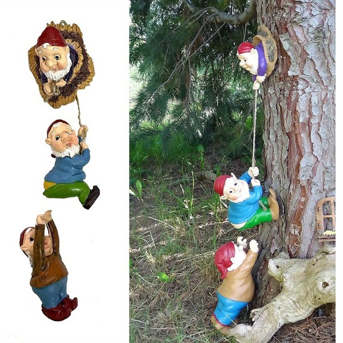 Tree Climbing Gnome Sculpture Resin Dwarf Art Statues Classic Figurines ...