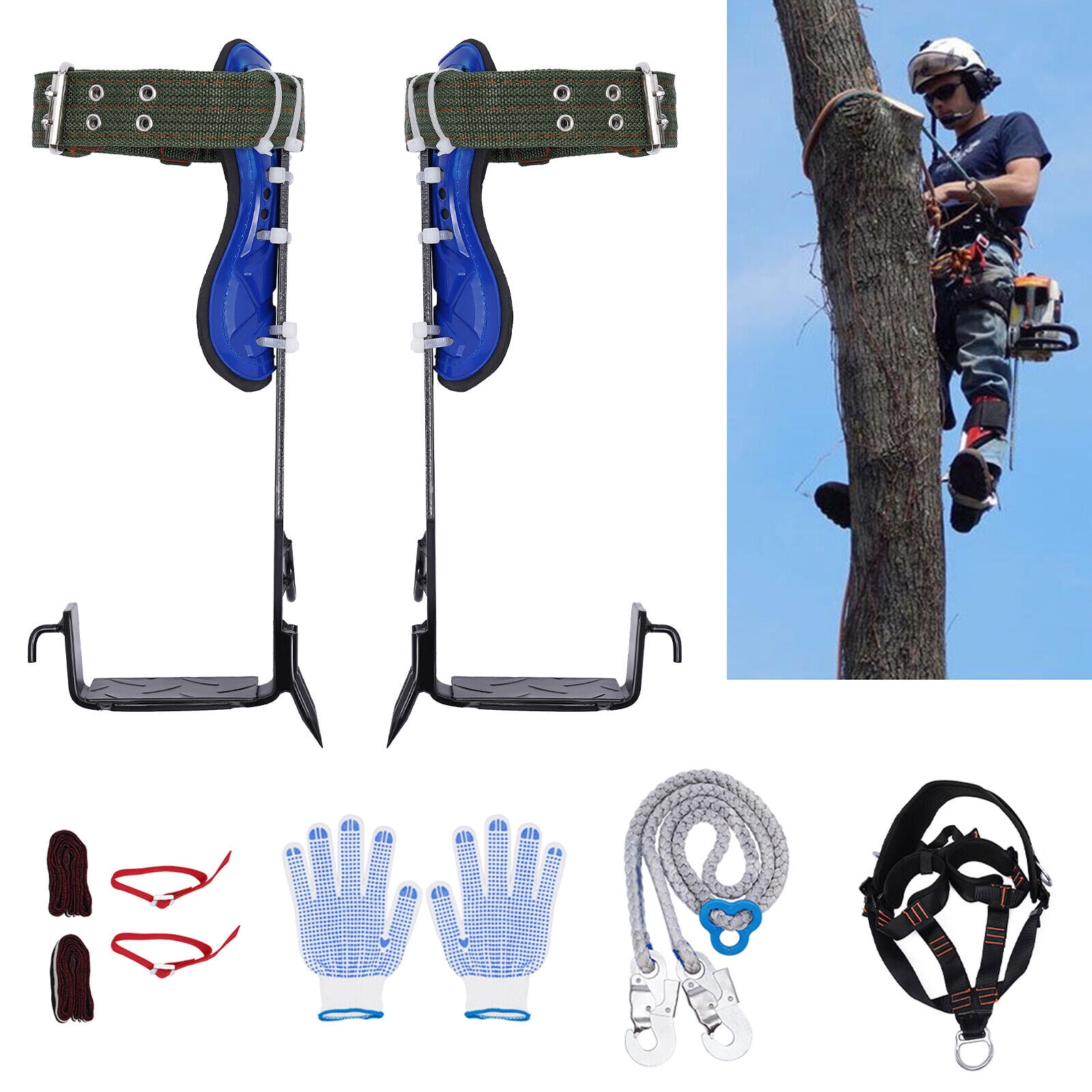 Tree Climbing Spike Kit Spurs 2 Gears with Harness Climbing Glove ...