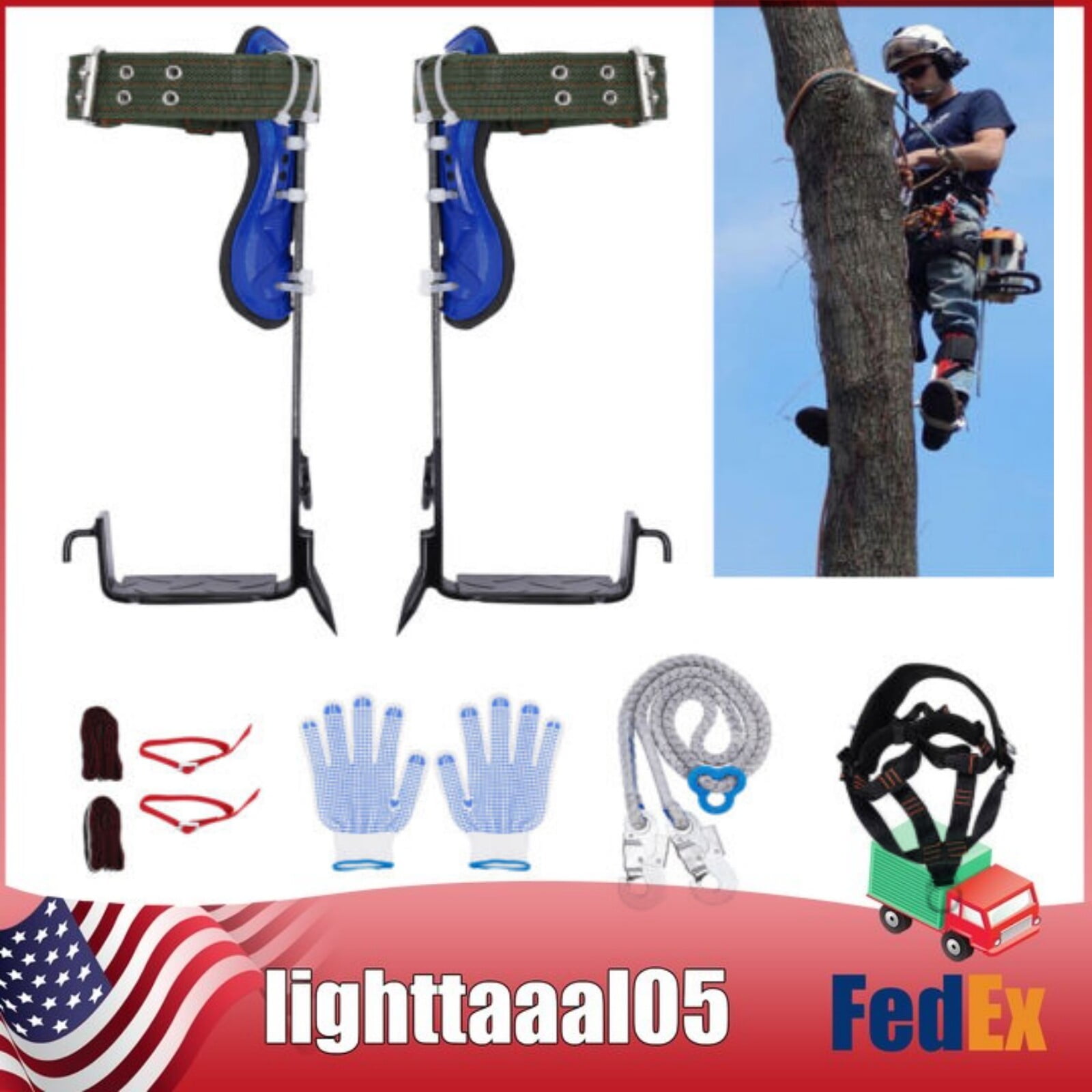 Tree Climbing Spike Kit Spurs 2 Gears with Harness Climbing Glove ...
