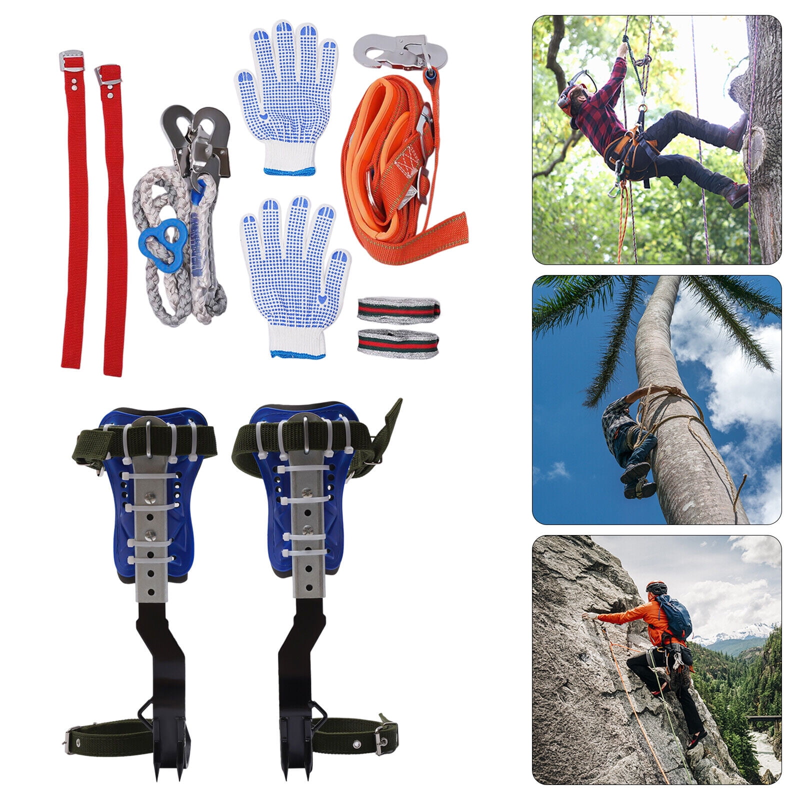 Tree Climbing Spike Set Adjustable Pole Climbing Gear Kit W/Safety Belt ...