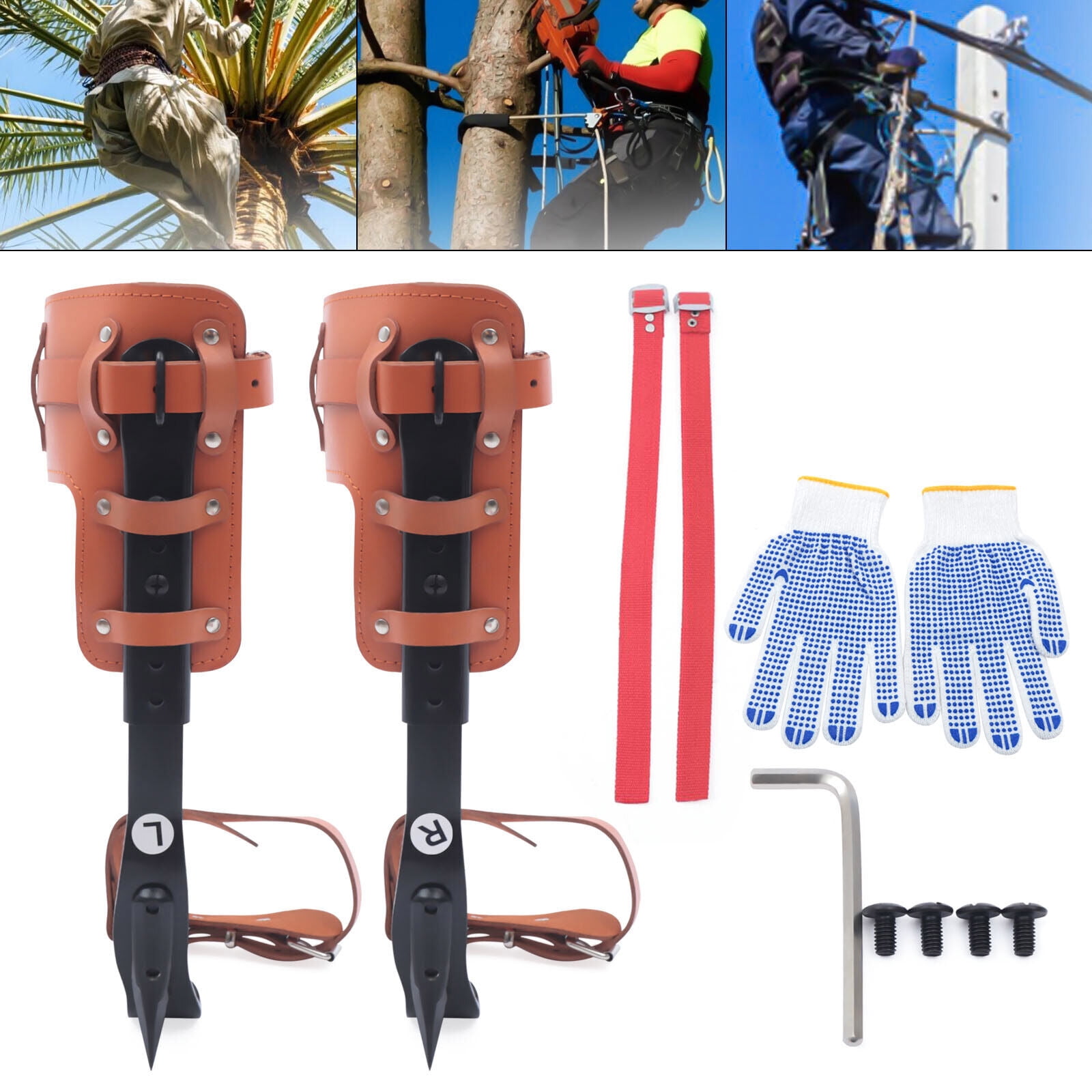Tree Climbing Spike Set Pole Climbing Spurs Steel Climber Gaffs w ...