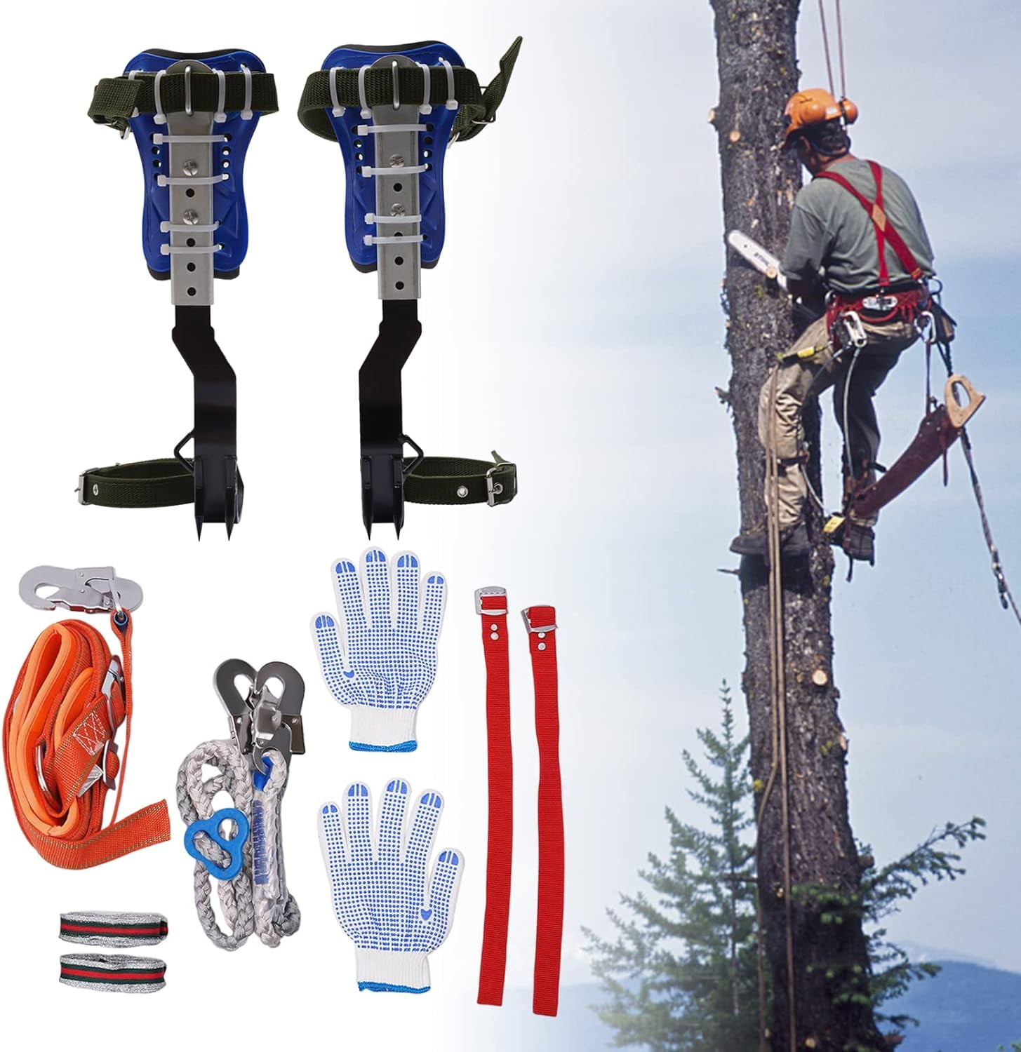 Tree Climbing Spikes, Portable Tree Climbing Spike Sets Adjustable Pole ...