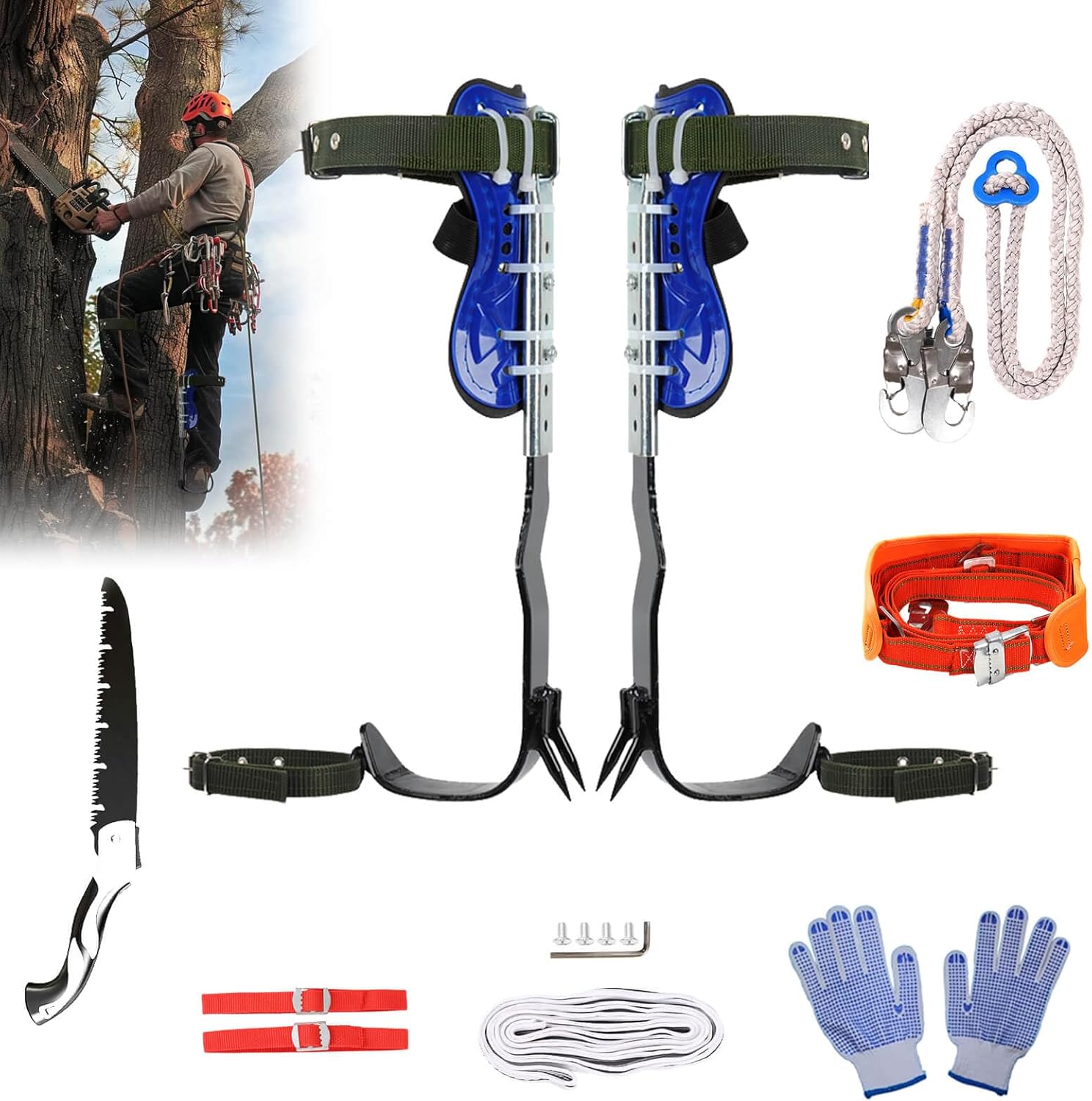 Tree Climbing Spikes Set, Height Adjustable Tree Climbing Gear with Non ...