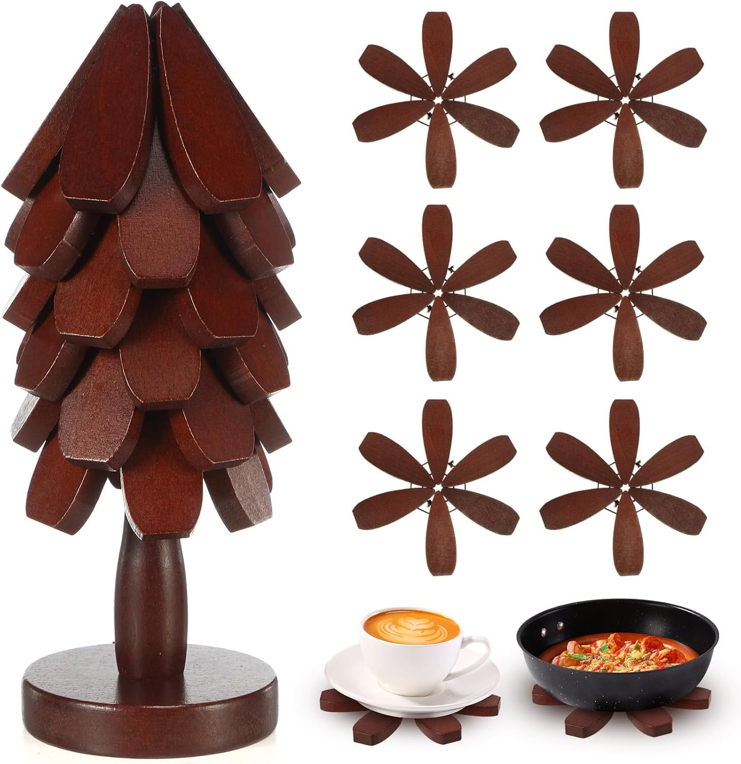 Tree Coasters Set of 6, Wooden Trivets for Hot Dishes, Stackable Trivet ...