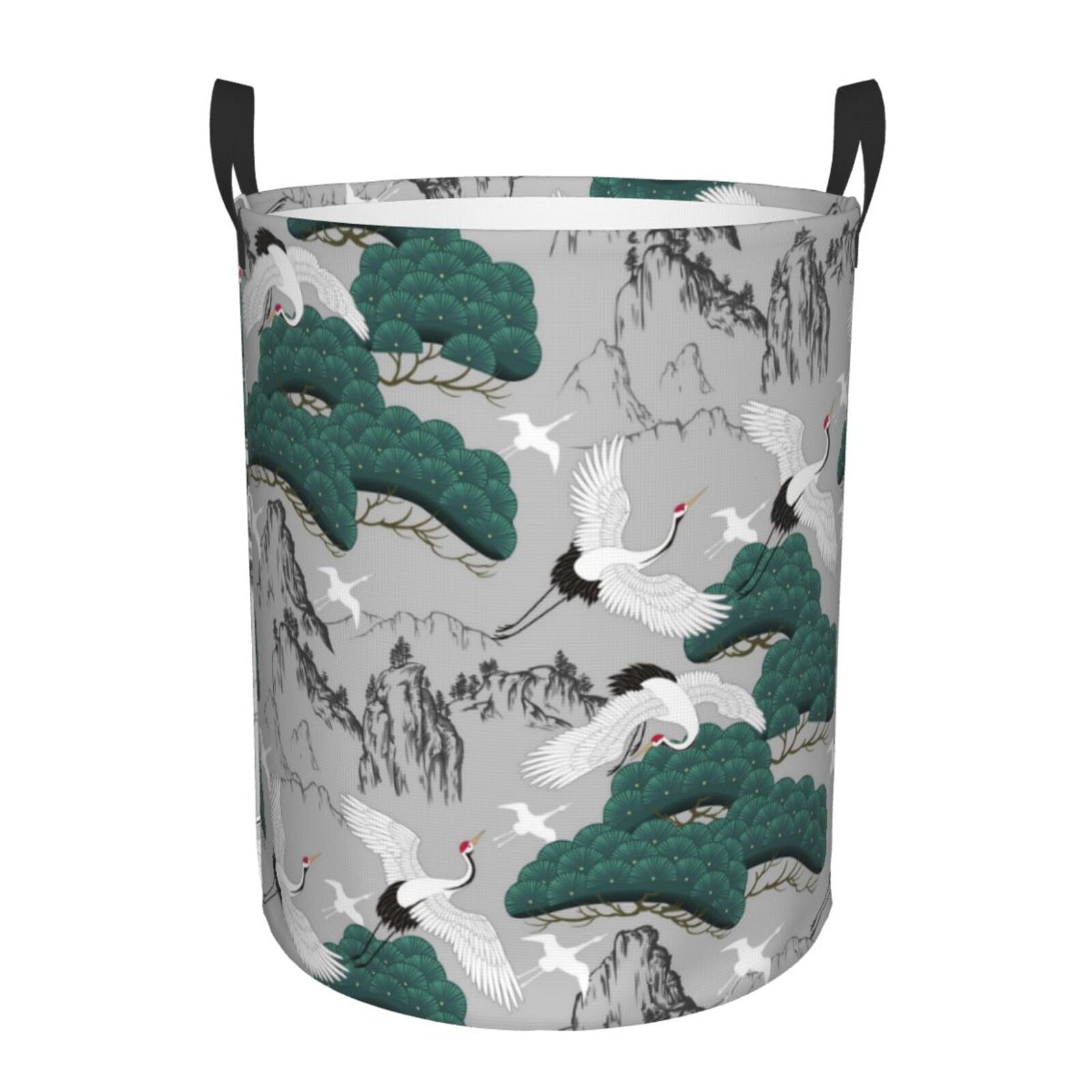 Tree Cranes Mountains Laundry Basket with Handles - Freestanding ...
