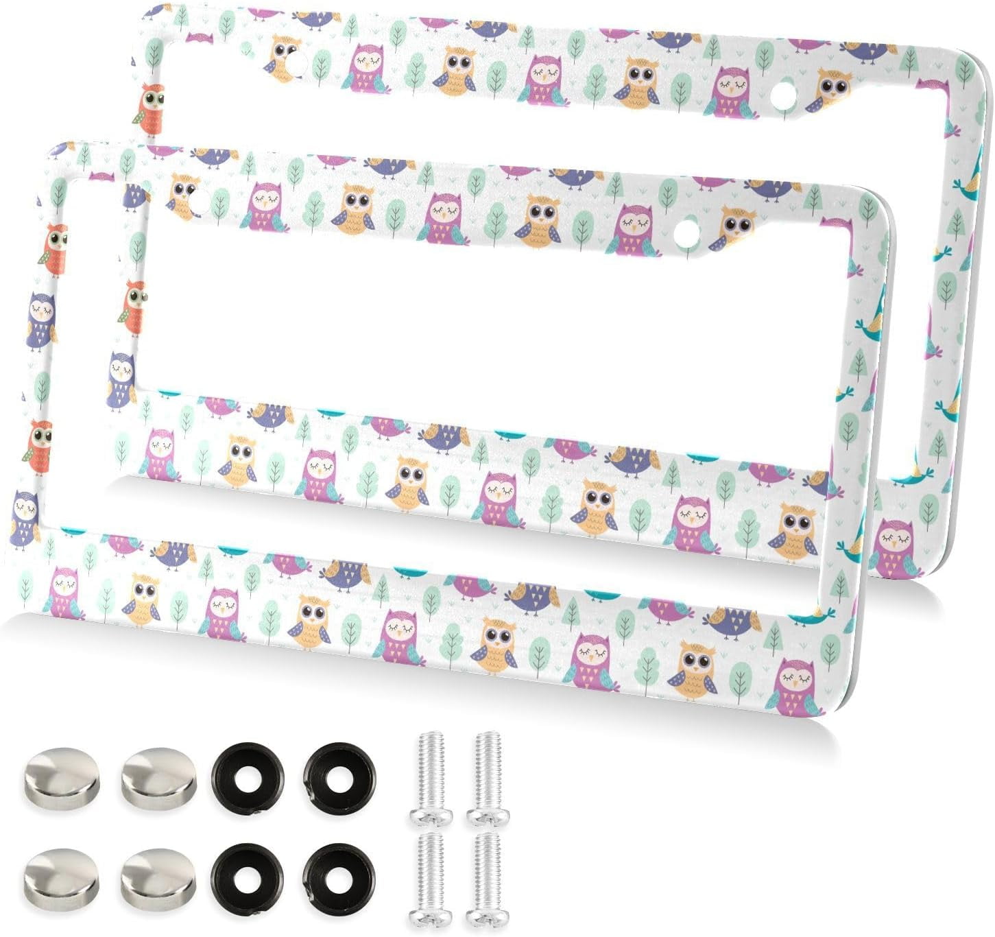 Tree Cute Owl License Plate Frame, Aluminum Car Tag Frames, 2 Pack ...