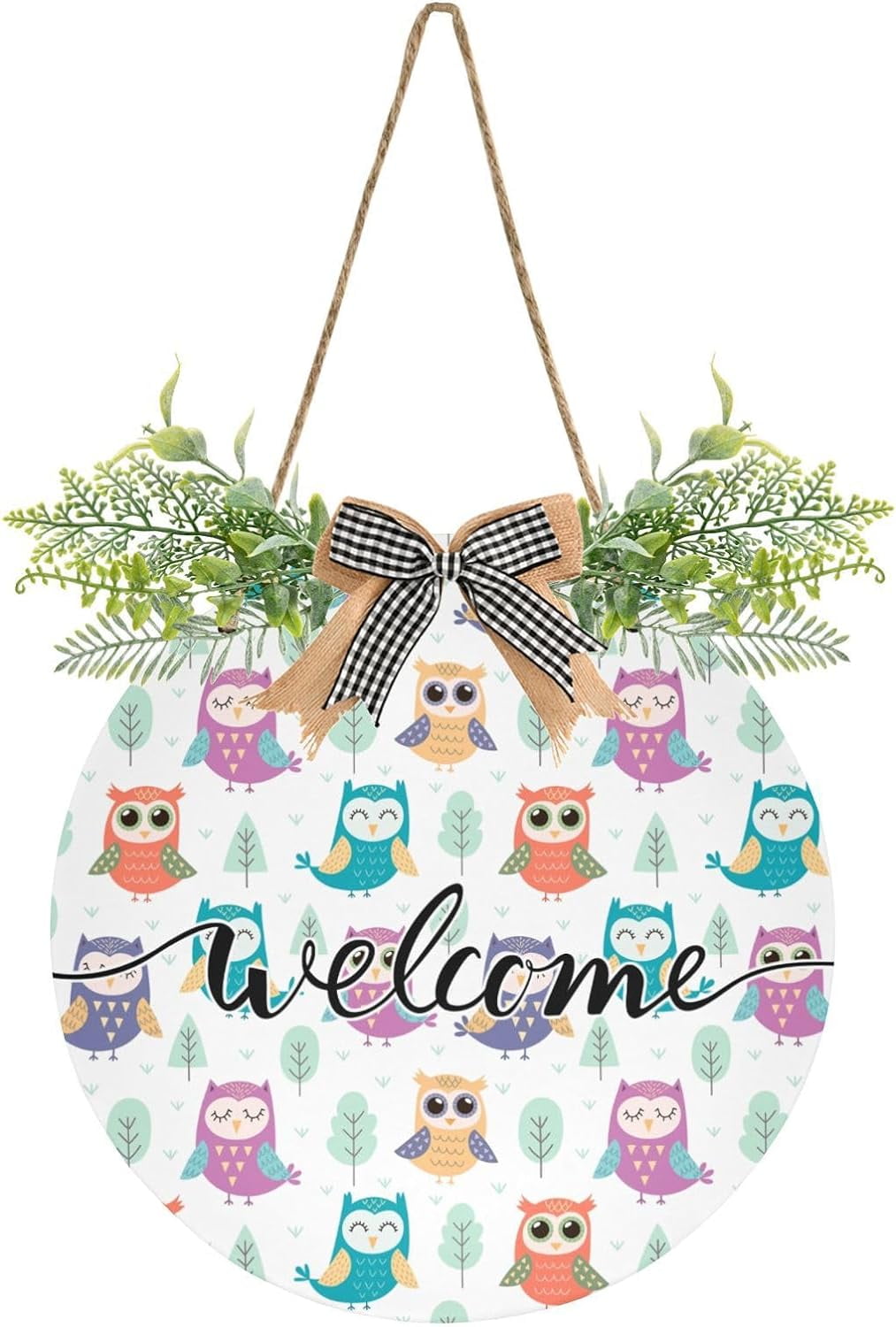 Tree Cute Owl Welcome Sign Farmhouse Front Porch Door Hanging Welcome ...