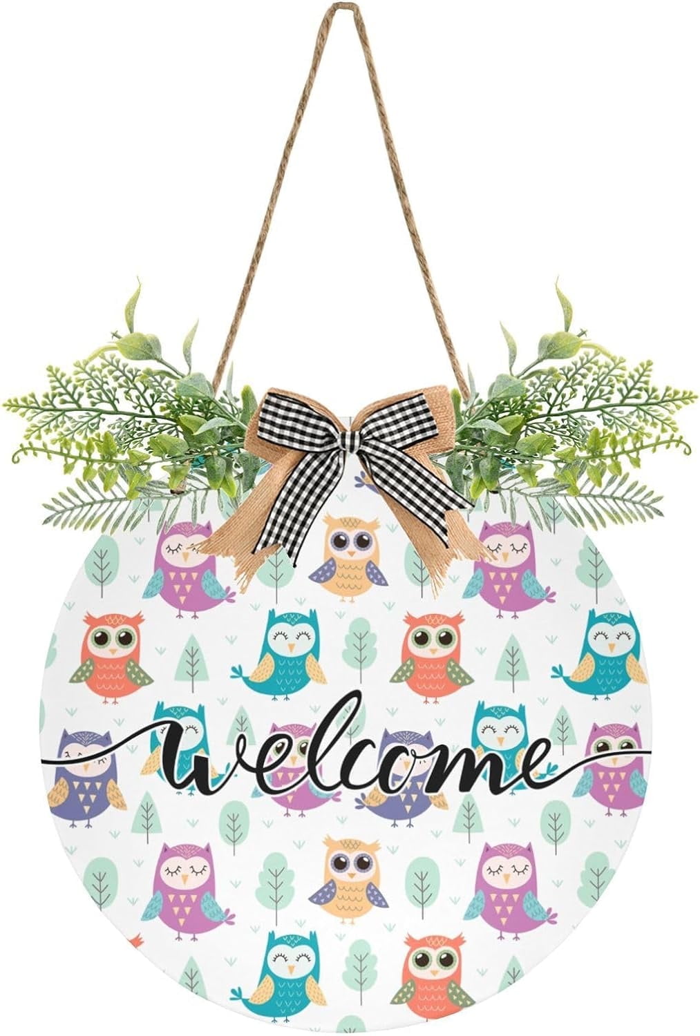 Tree Cute Owl Welcome Sign Farmhouse Front Porch Door Hanging Welcome ...