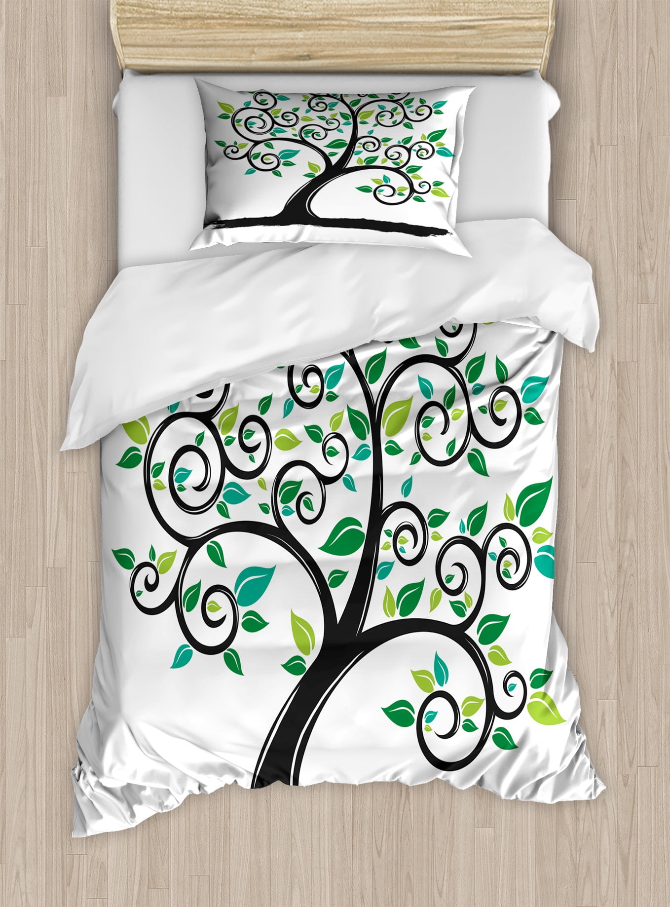 Tree Duvet Cover Set, Abstract Nature Interpretation Pattern on Plain ...