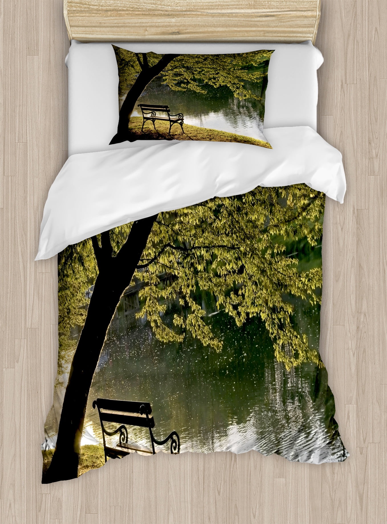 Tree Duvet Cover Set, Bench Under Timber Tree by Riverside Epic ...