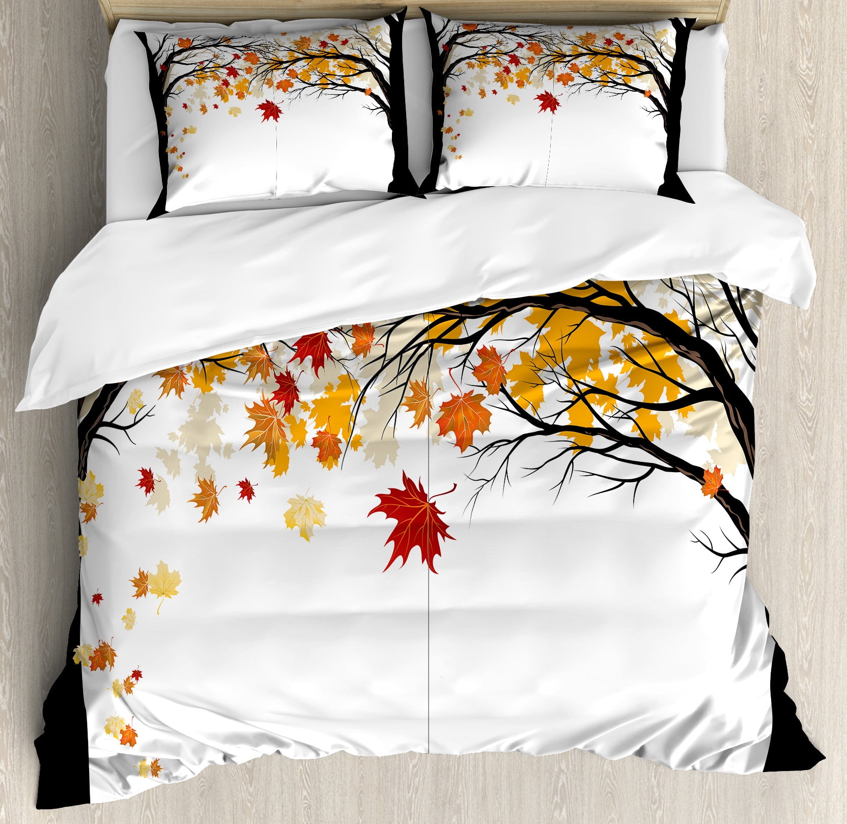 Tree Duvet Cover Set, Framework with Black Tree Silhouettes and Dried ...