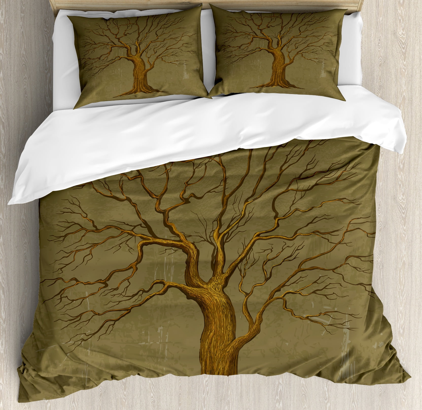 Tree Duvet Cover Set, Illustration of a Big Tree on Antique Old Paper ...
