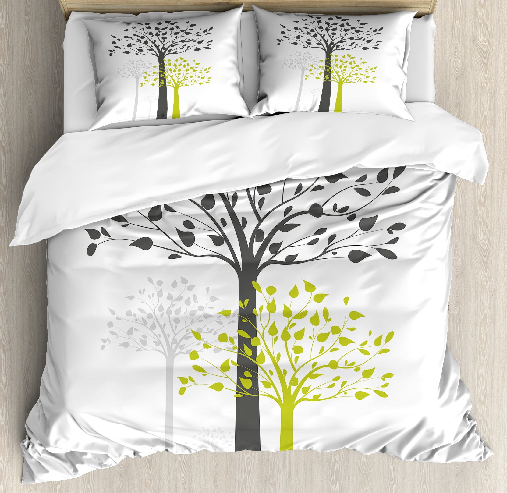 Tree Duvet Cover Set, Mother Nature Theme Fresh Trees Leaves Pattern ...