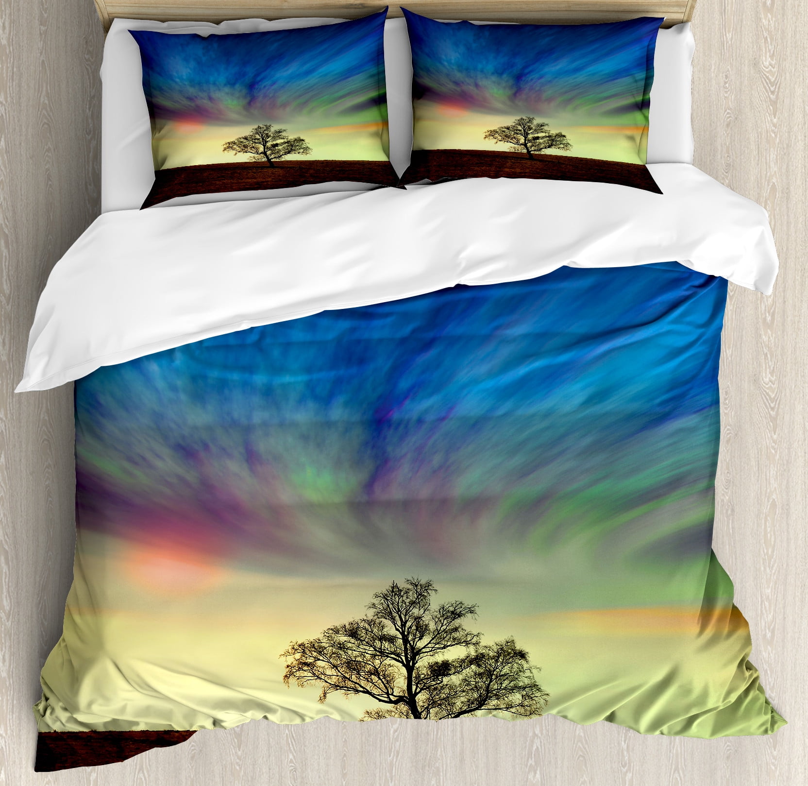 Tree Duvet Cover Set, Only Tree in Field Under Colorful Surreal ...