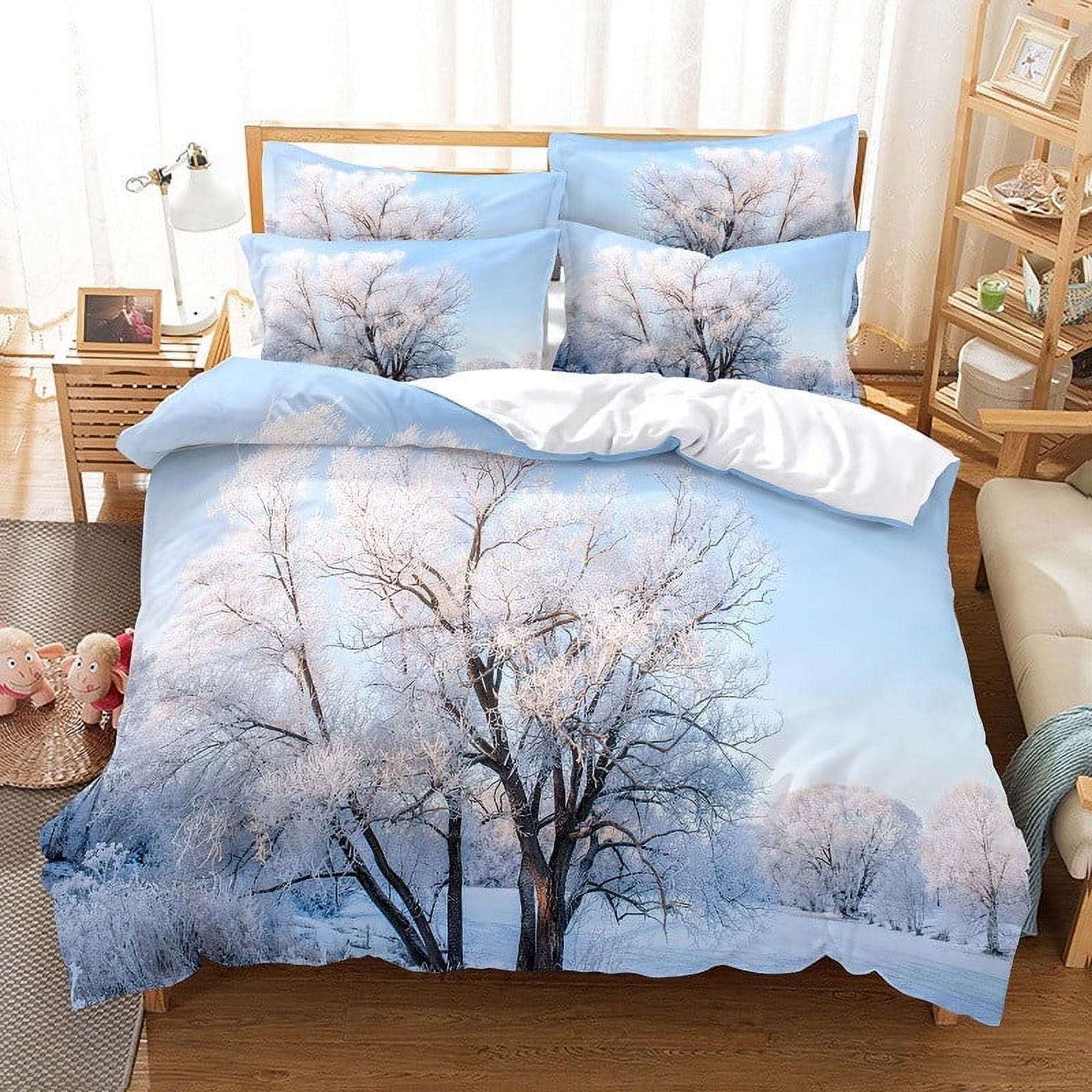 Tree Duvet Cover Set Snow Winter Style Beautiful Landscape 3D Print ...