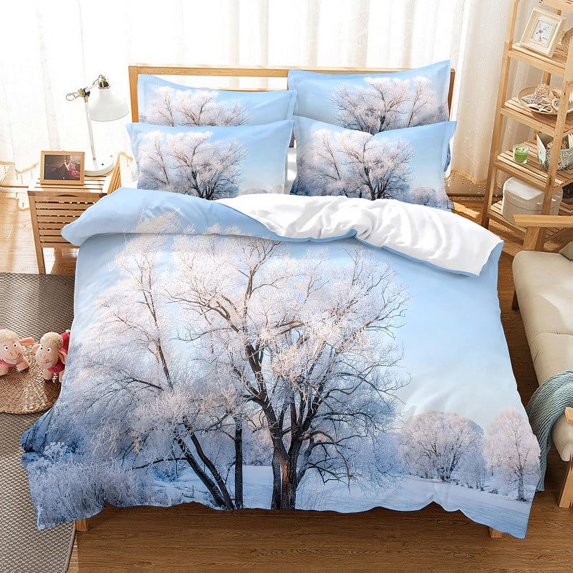 Tree Duvet Cover Set Snow Winter Style Beautiful Landscape 3D Print ...