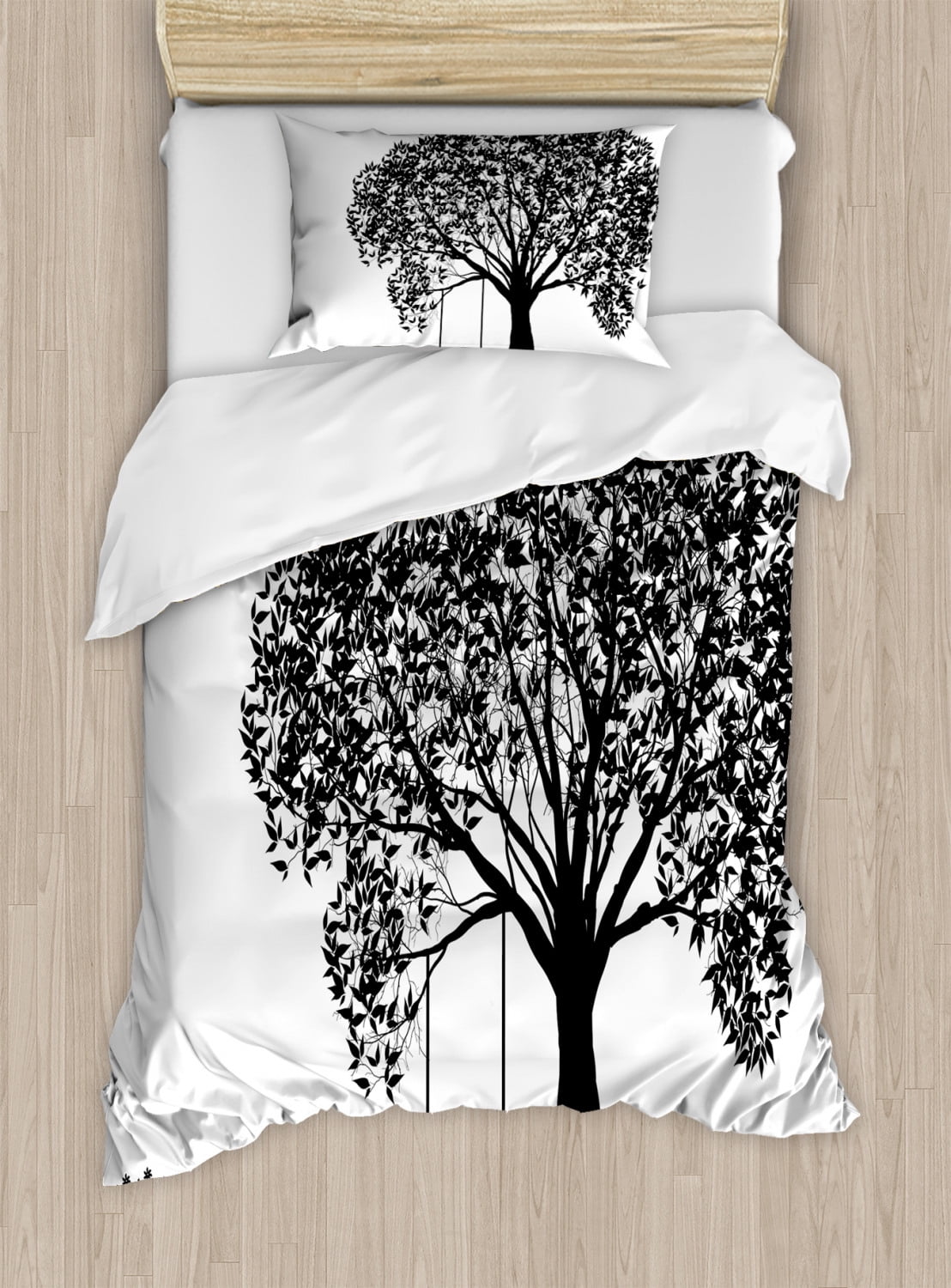 Tree Duvet Cover Set Twin Size, A Tree Silhouette with a Swing ...