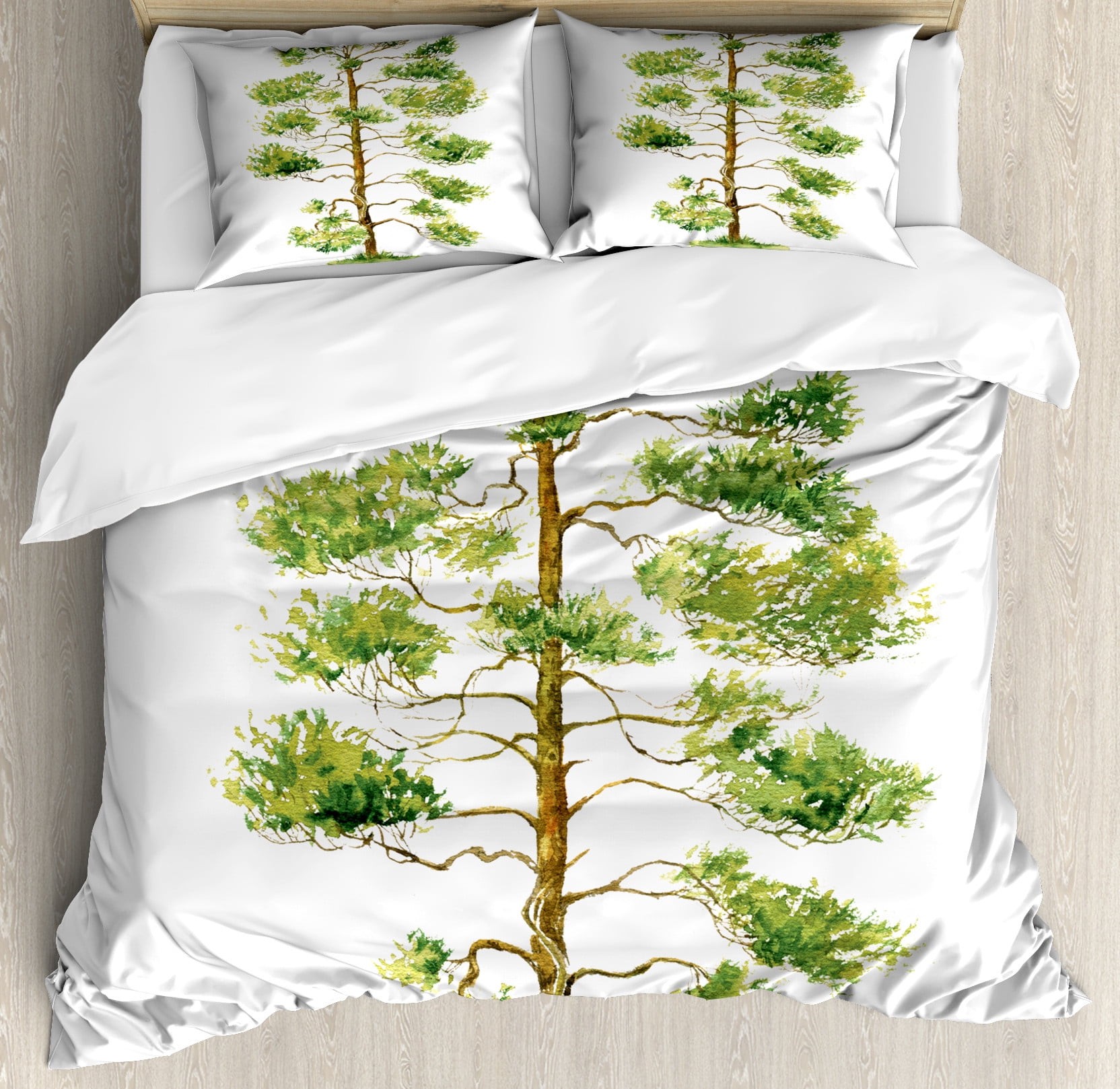Tree Duvet Cover Set, Watercolor Design Pattern of a Pine Tree ...