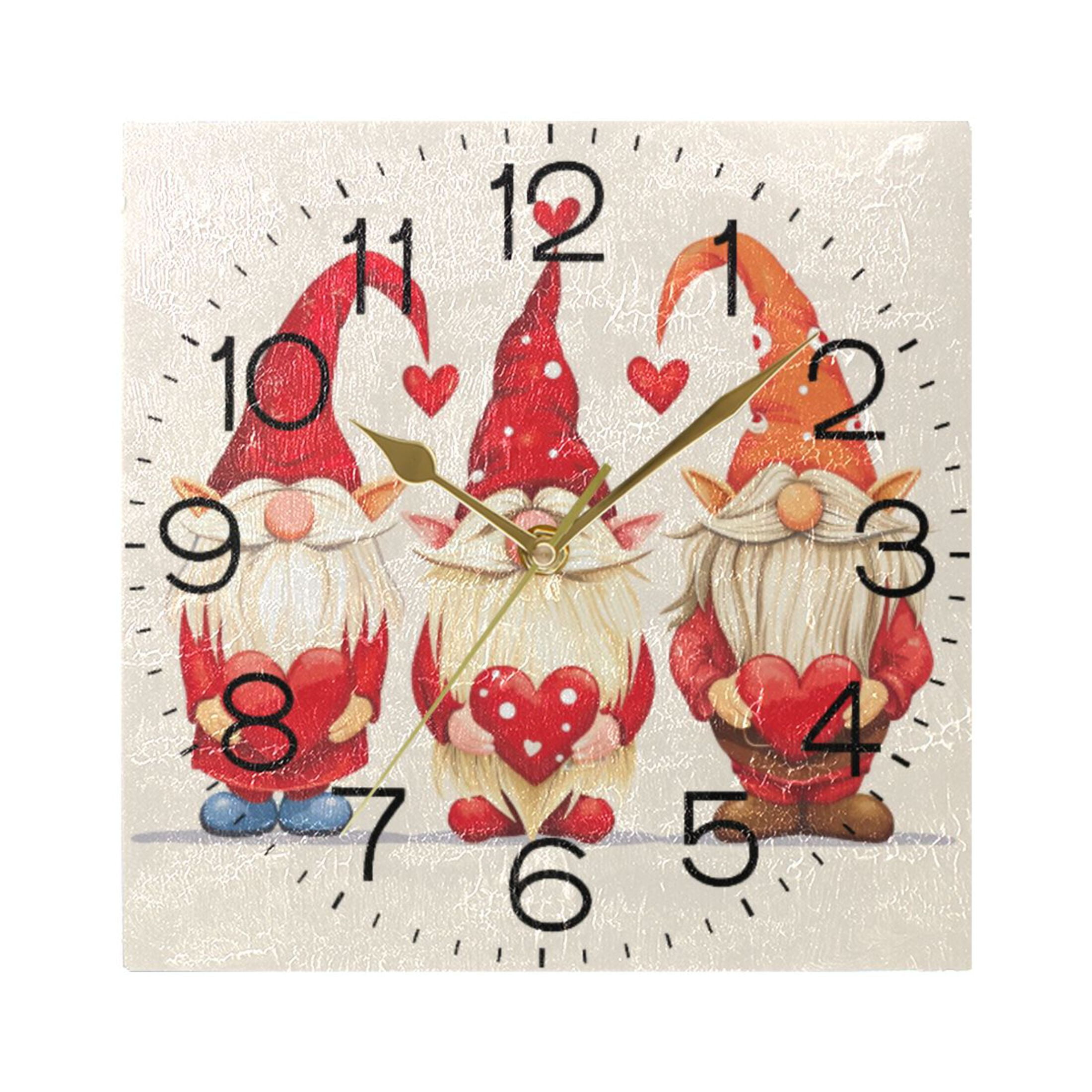 Tree Dwarfs and Red Heart Wall Clock 7.78" Non-Ticking Silent Battery ...