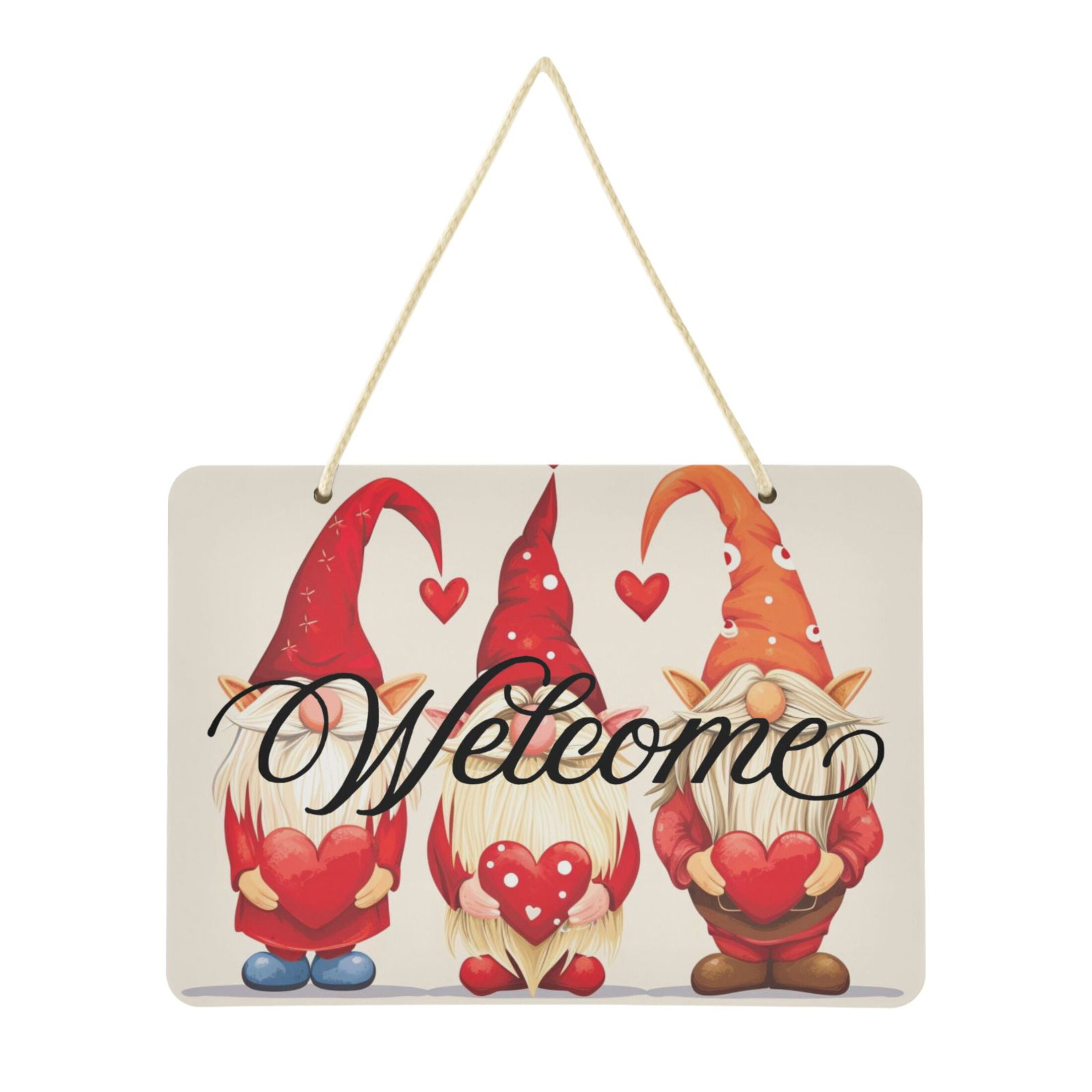 Tree Dwarfs and Red Heart Welcome Sign Front Door PVC 14x10 inch Hanger ...