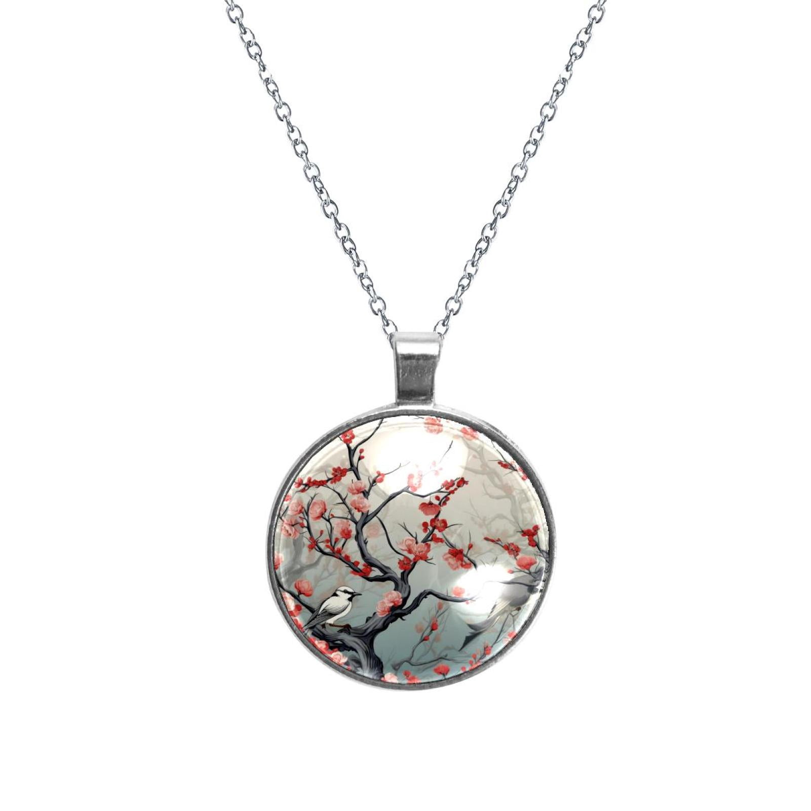 Tree Elegant Circular Glass Pendant Necklace - Womens Necklaces ...