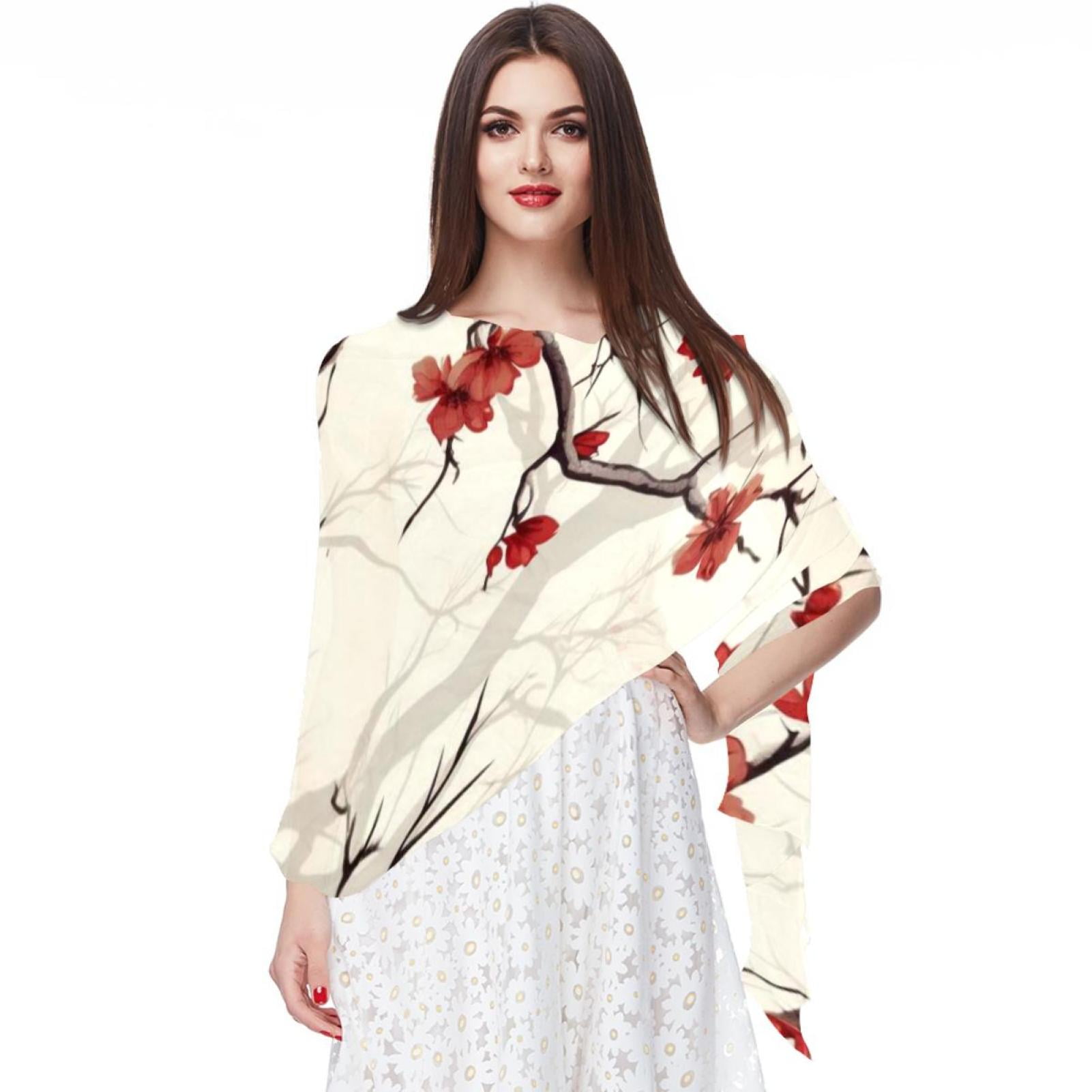 Tree Elegant Translucent Chiffon Silk Scarf, Light Breathable Wrap ...