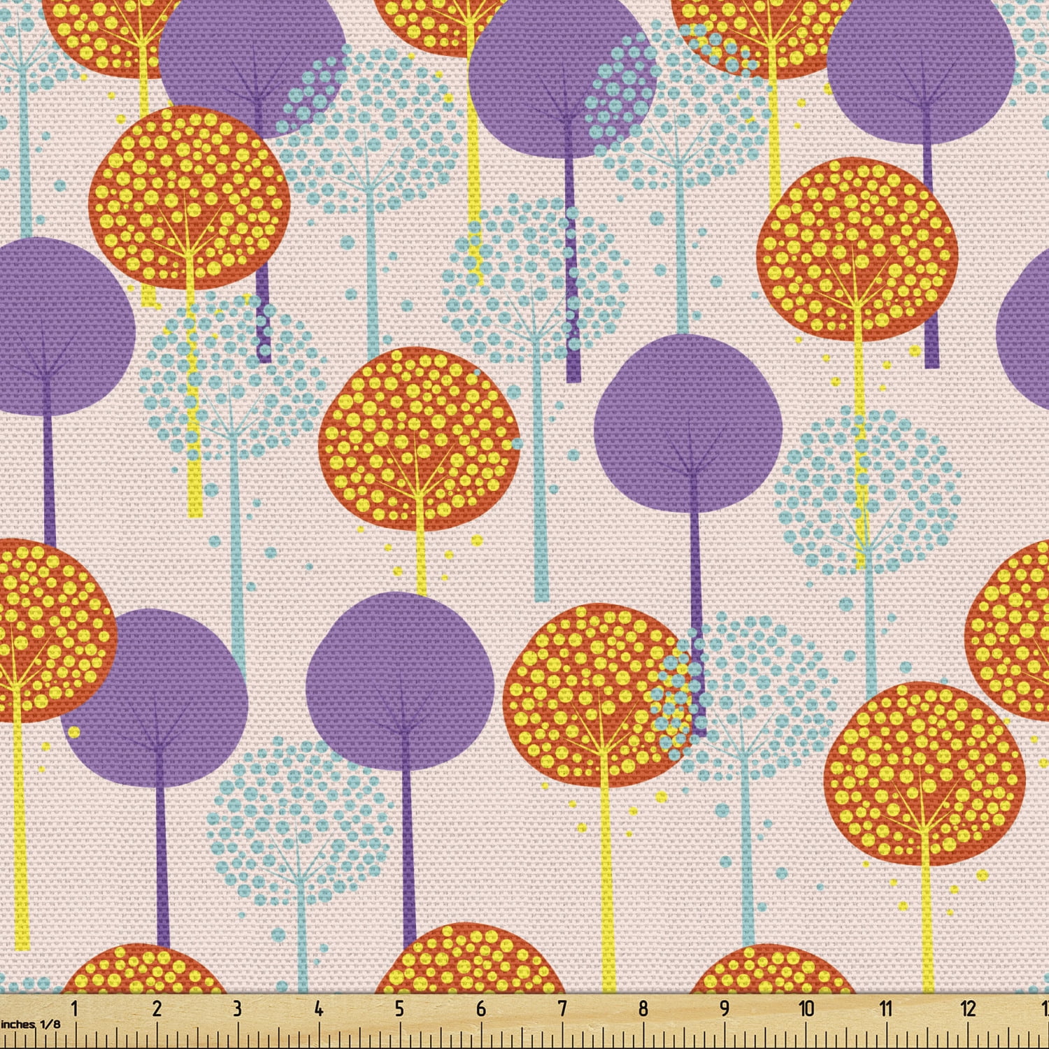 Tree Fabric by the Yard, Dreamy Colorful Garden Pattern with Repetitive ...