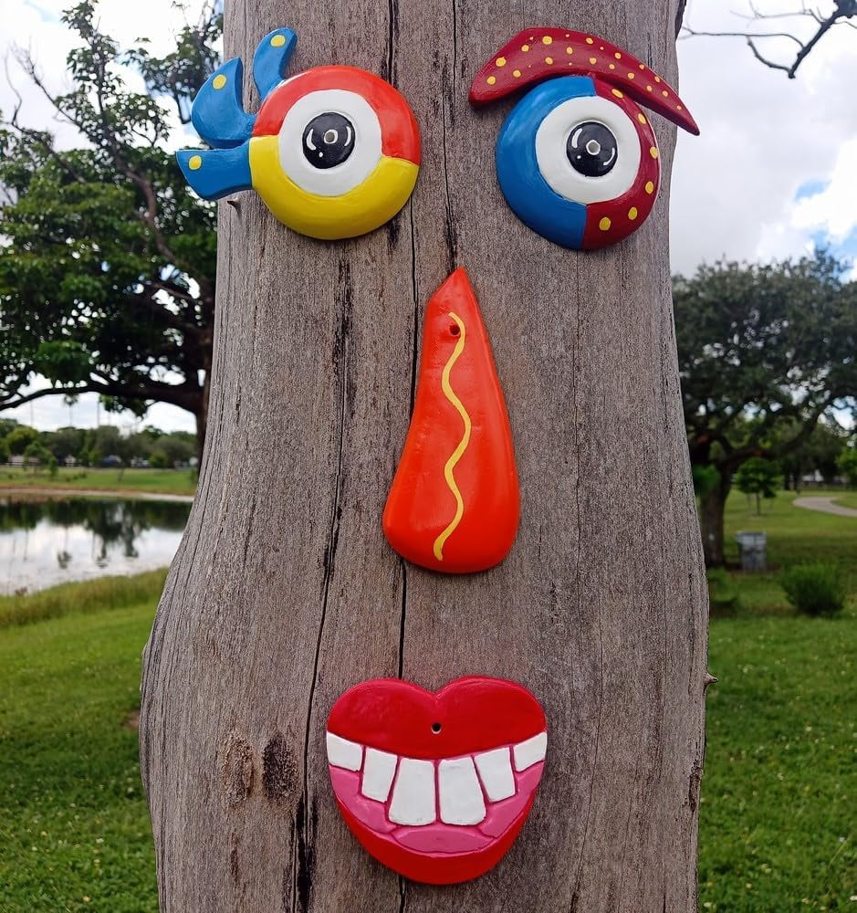 Tree Face Sculpture Vibrant Style Handmade by Artist Tree Faces Decor ...