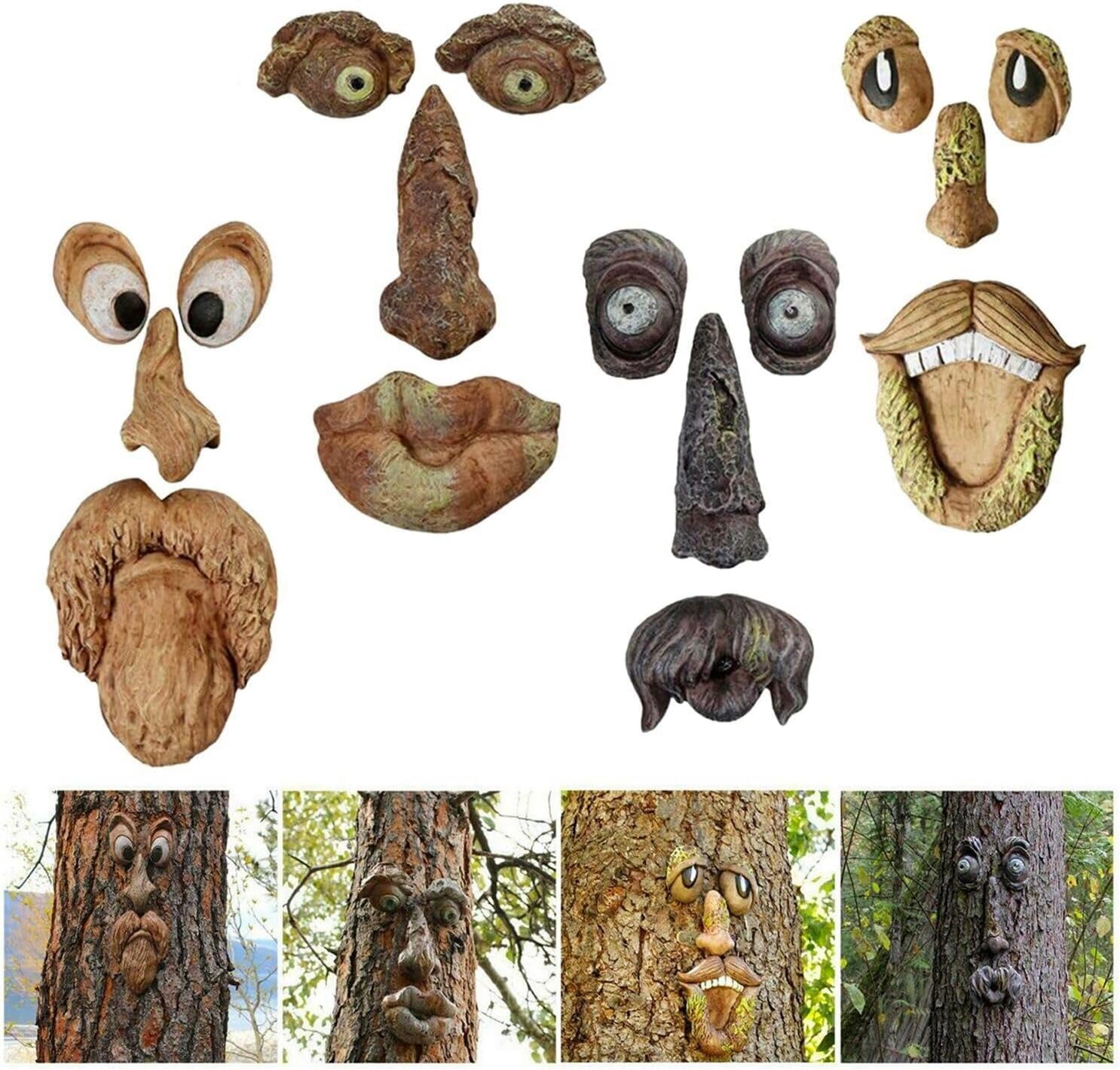Tree Faces Decor Outdoor, 12 Inch Tree Face Outdoor Statues Old Man ...