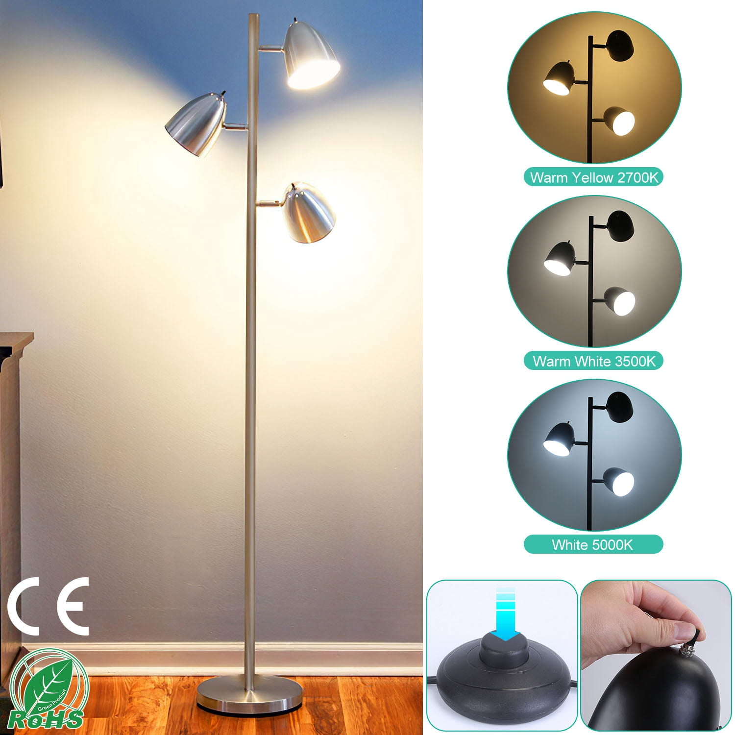 Tree Floor Lamp with 3 Color TeqHome Standing light Lamps for Living ...