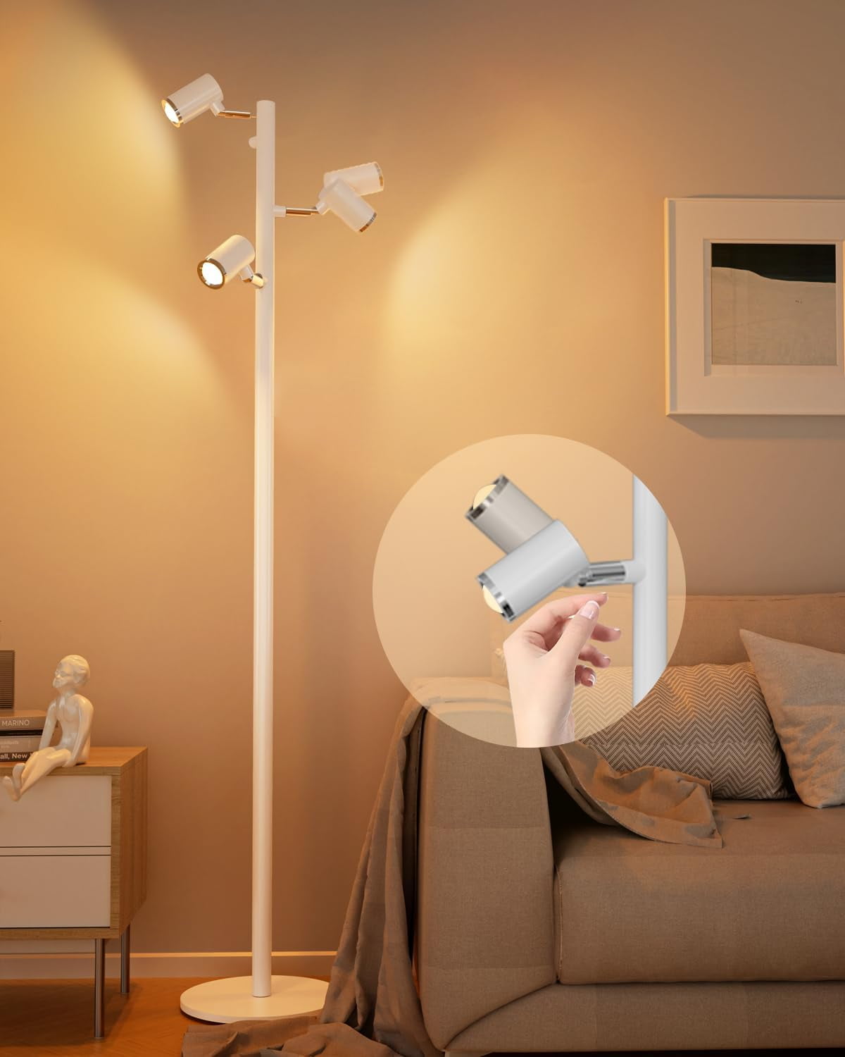 Tree Floor Lamp with 3 Rotatale Light, Modern Standing Tall Pole Lamps ...