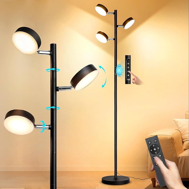 MY Tree Floor Lamp for Living Room - Modern Black Standing Lamp, LED ...