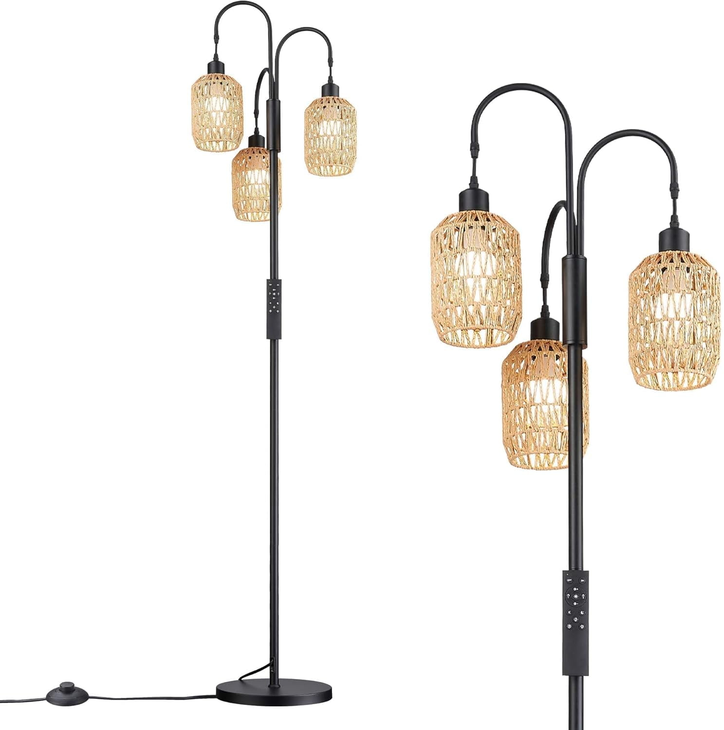 Tree Floor Lamps, Bedroom Rattan Dimmable Floor Lights with LED Bulbs ...