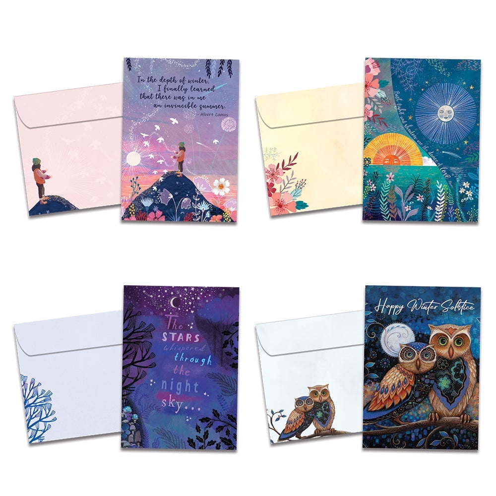 Tree-Free Greetings Solstice Greeting Card 16 Pack, 5x7, Winter Stars ...