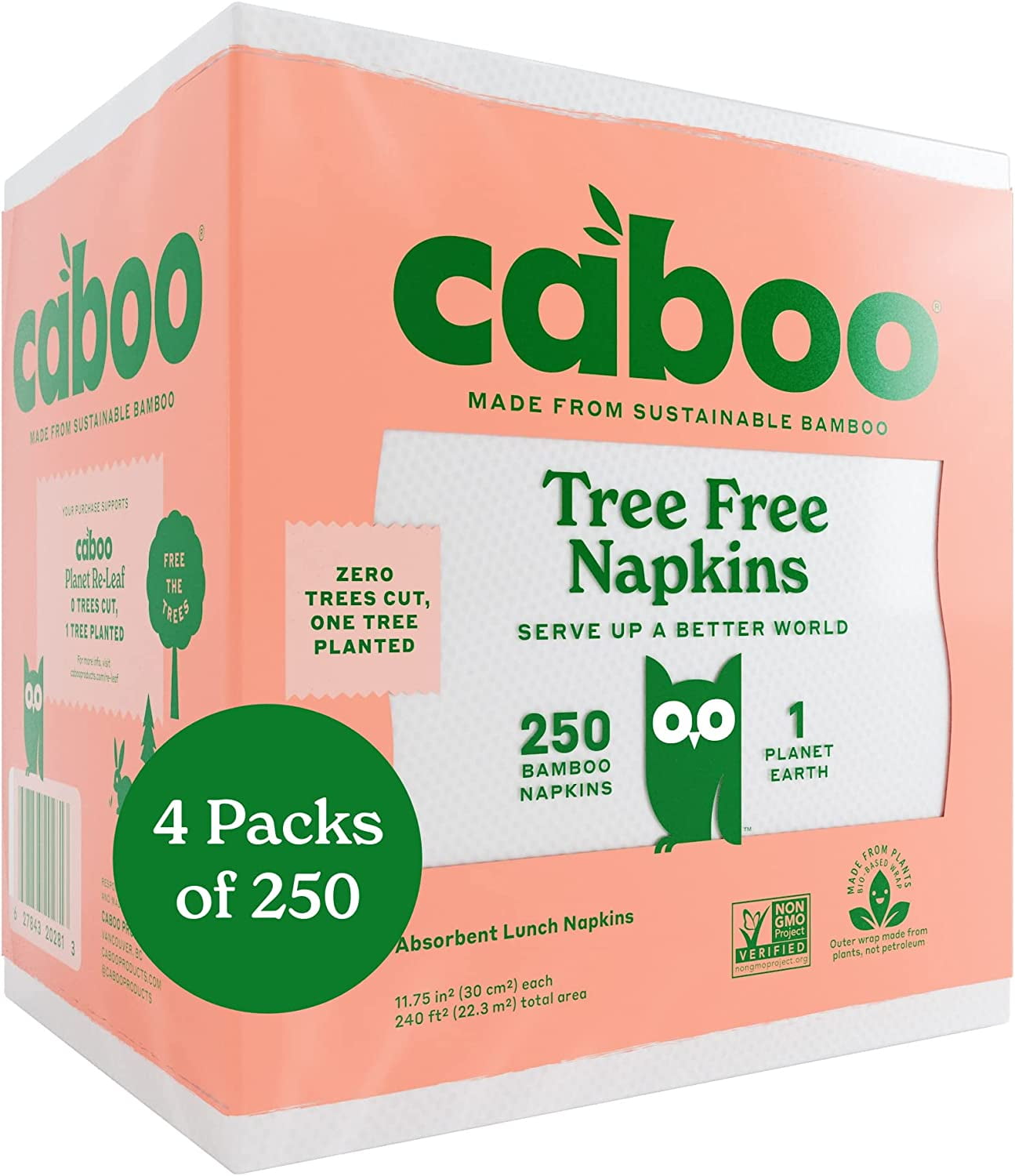 Tree Free Napkins, 4 Packs of 250, 1000 Total Napkins, Sustainable ...