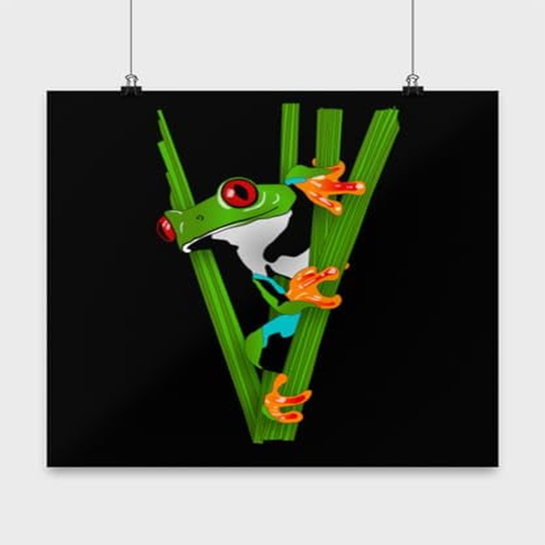 Tree Frog Poster, Green Toad, Amphibian Wall Art Gift, Black 13x13in ...