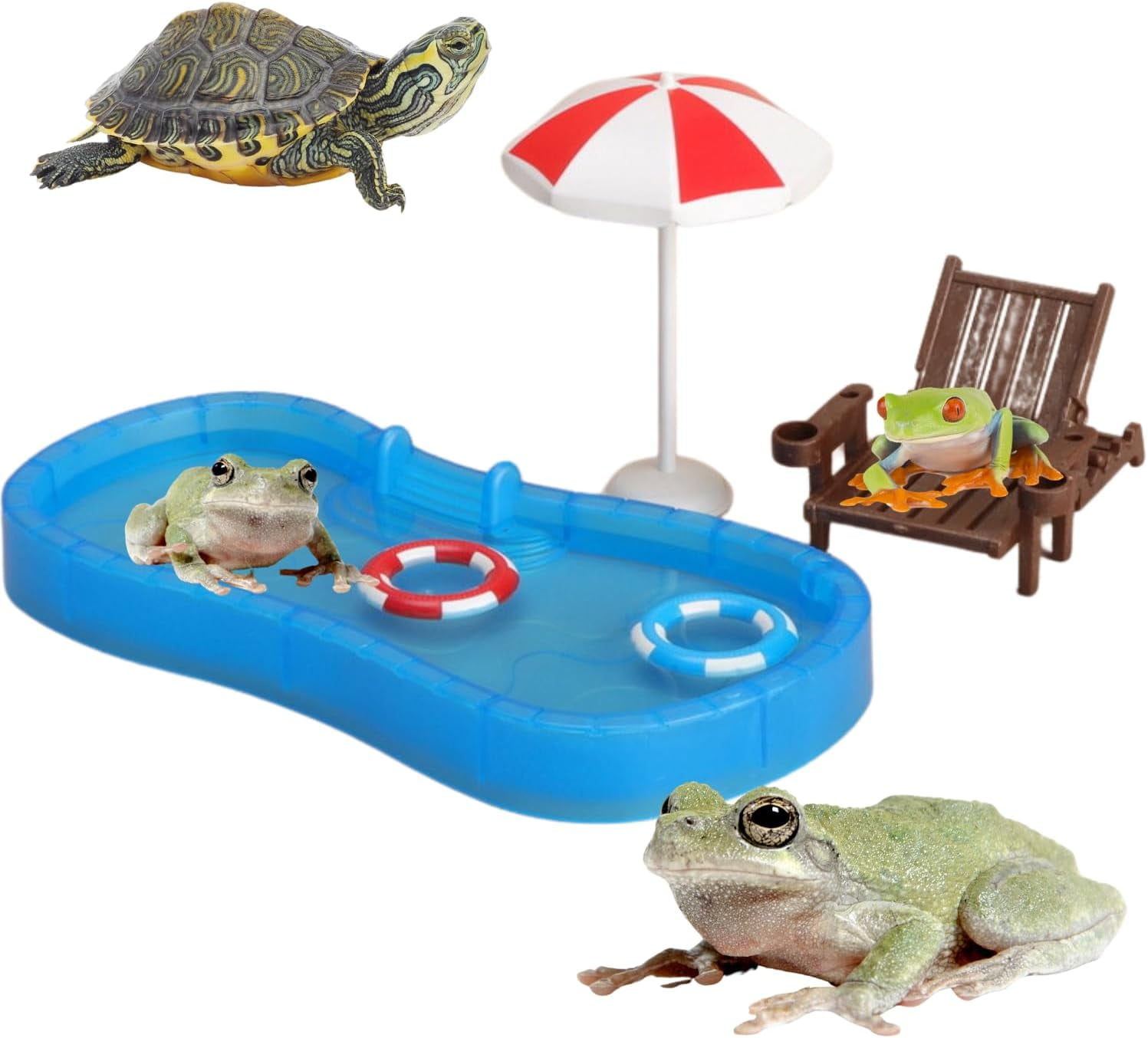 Tree Frog Tank Accessories - Novelty Pool Theme Set Turtle Habitat ...