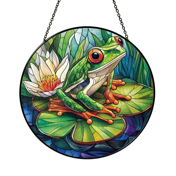 Tree Frog on Lily Leaf Stained Glass Style Suncatcher – Window Decor ...