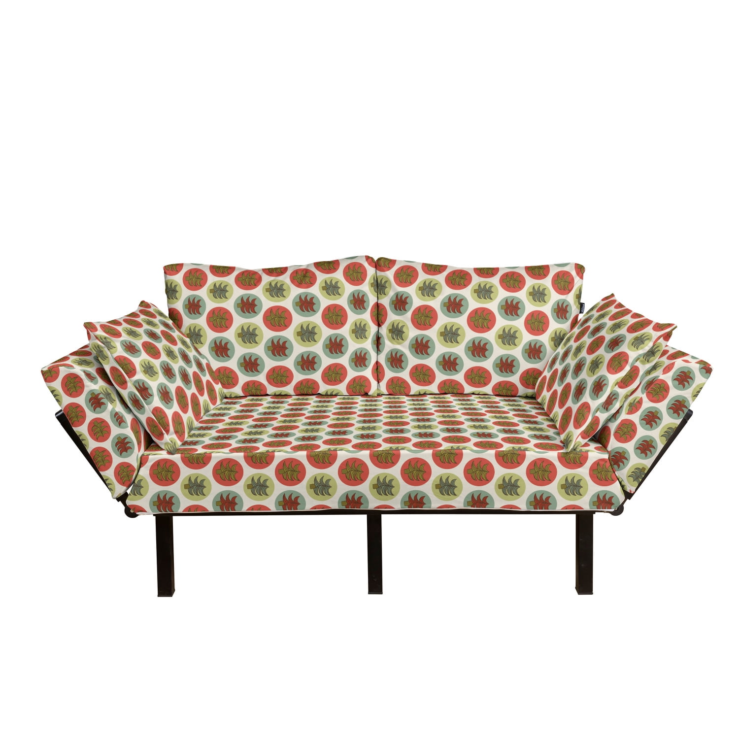 Tree Futon Couch, Abstract Spruces Fir Pine Trees on Pastel Color Spots ...