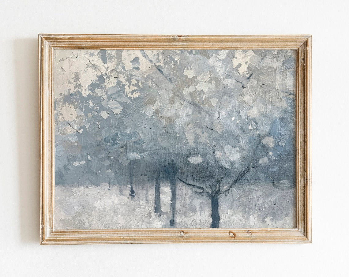 Tree Grove Blue Vintage Print, Vintage Farmhouse Art, Landscape Art ...