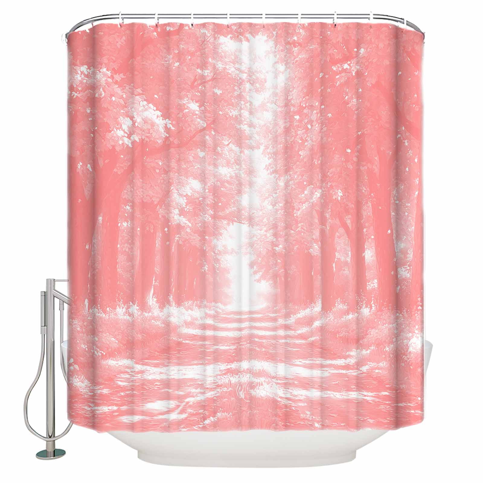 Tree No Hook Shower Curtain with Snap in Liner Red Woods Country Forest ...