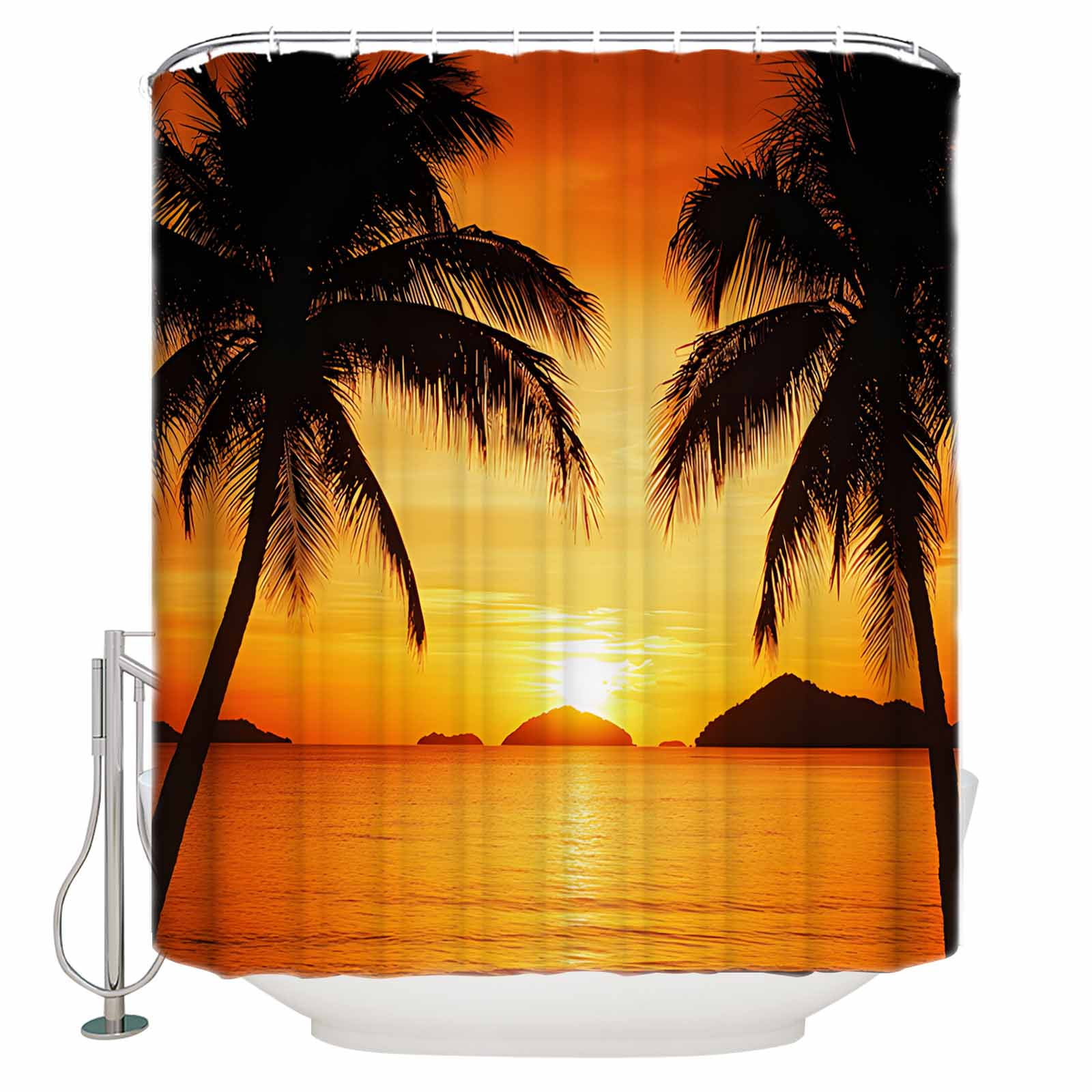 Tree No Hook Shower Curtain with Snap in Liner Summer Ocean Beach ...