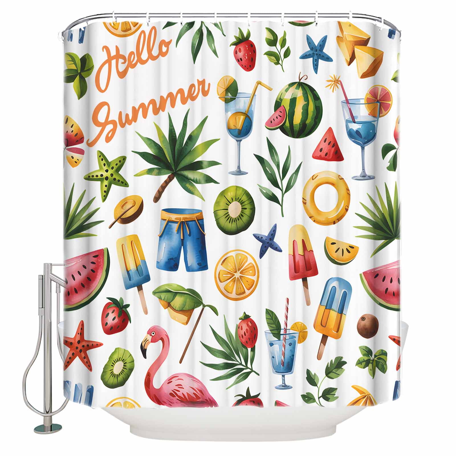 Tree No Hook Shower Curtain with Snap in Liner Summer Ocean Beach ...